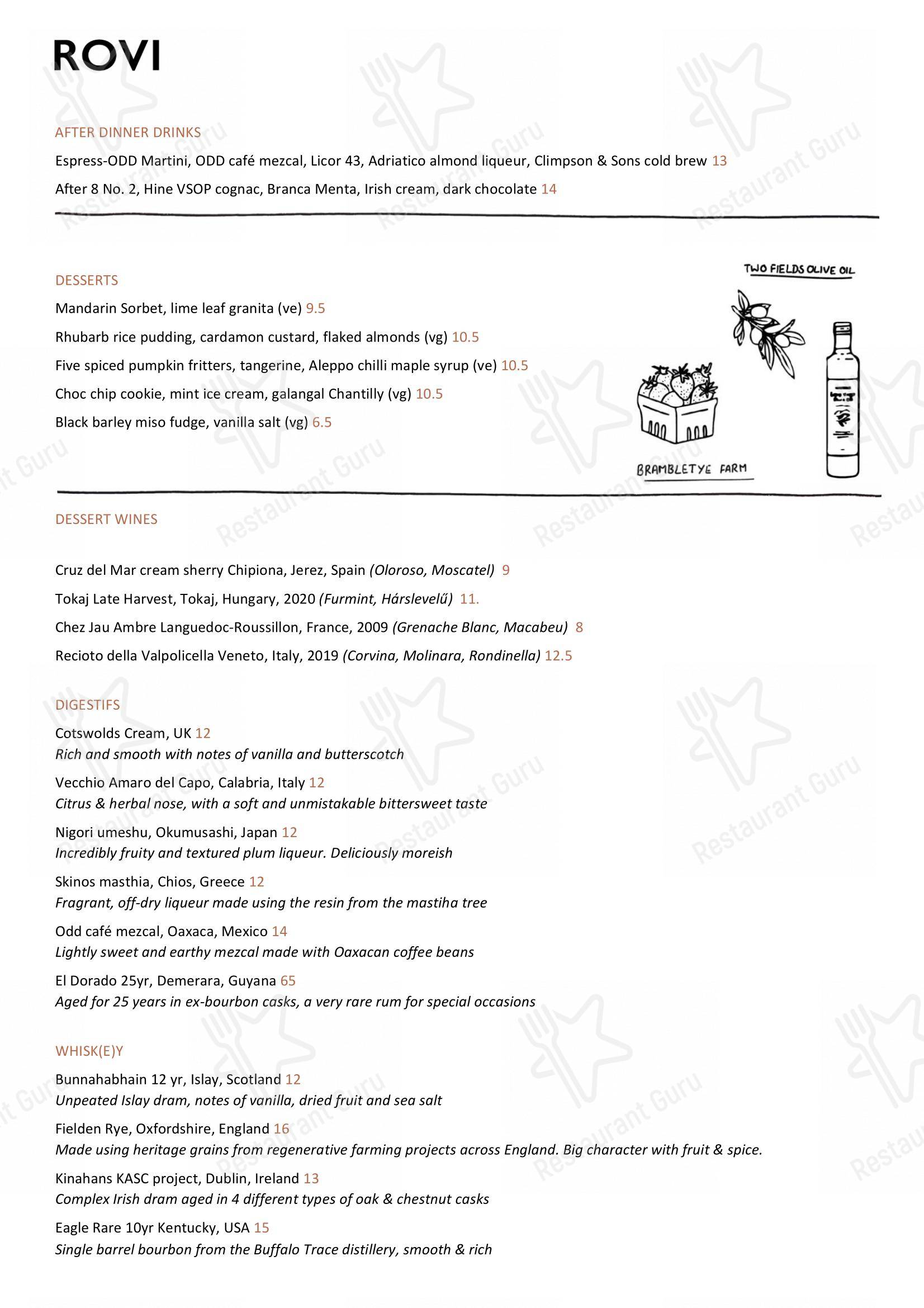 Menu at ROVI restaurant, London