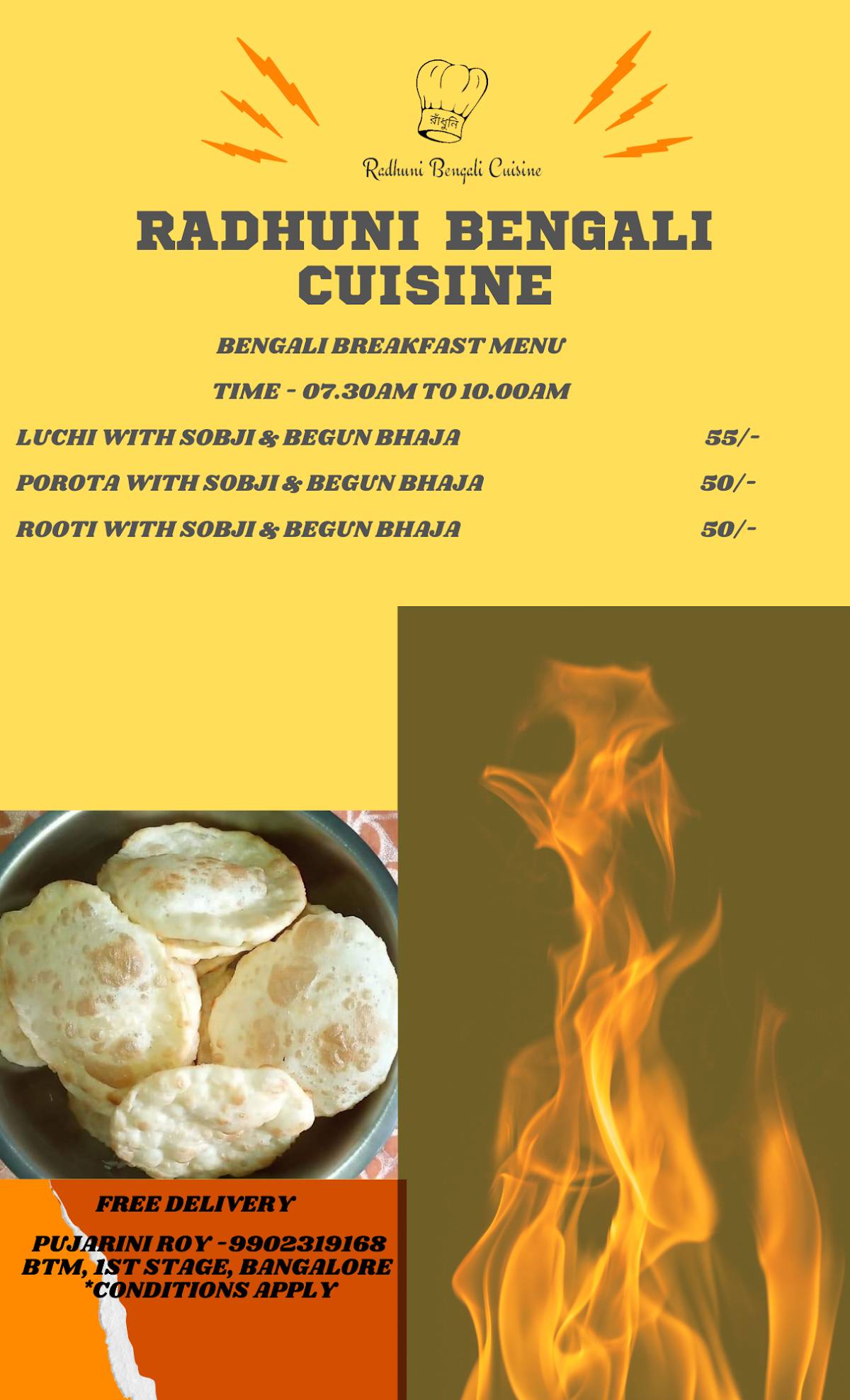 Menu at Radhuni Bengali cuisine, Bengaluru