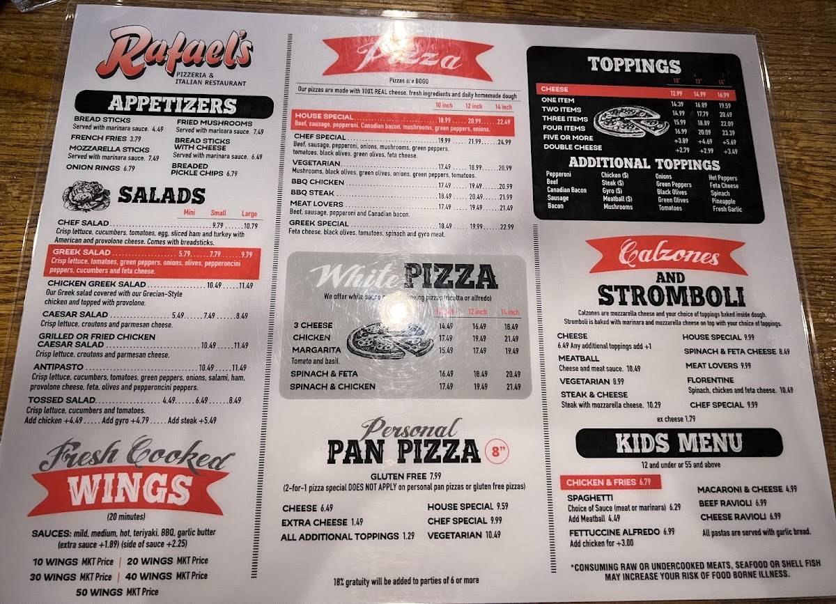 Menu at Rafael's Pizzeria & Italian Restaurant, Ringgold