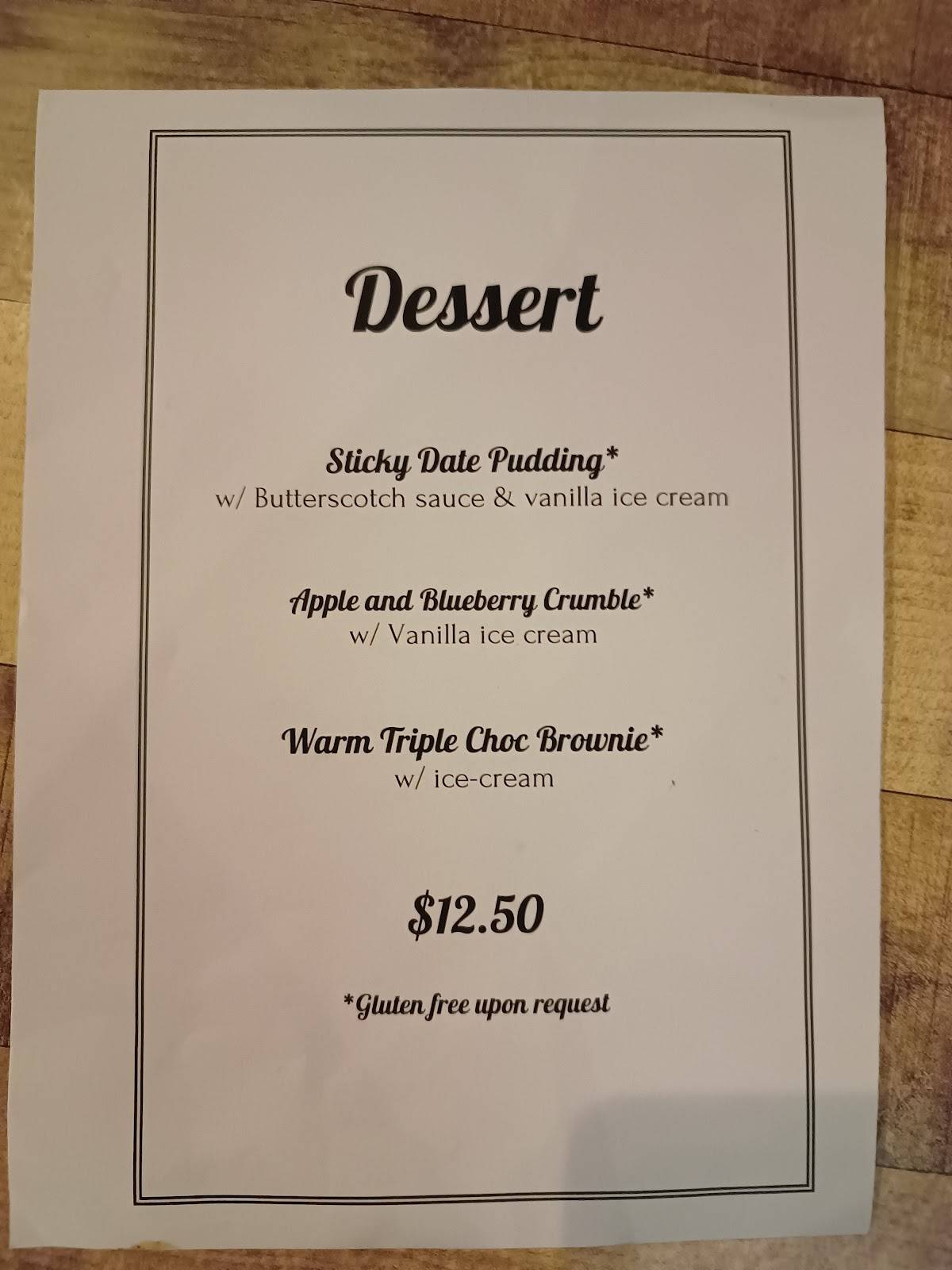 Menu at Raindrops Restaurant, Burnie
