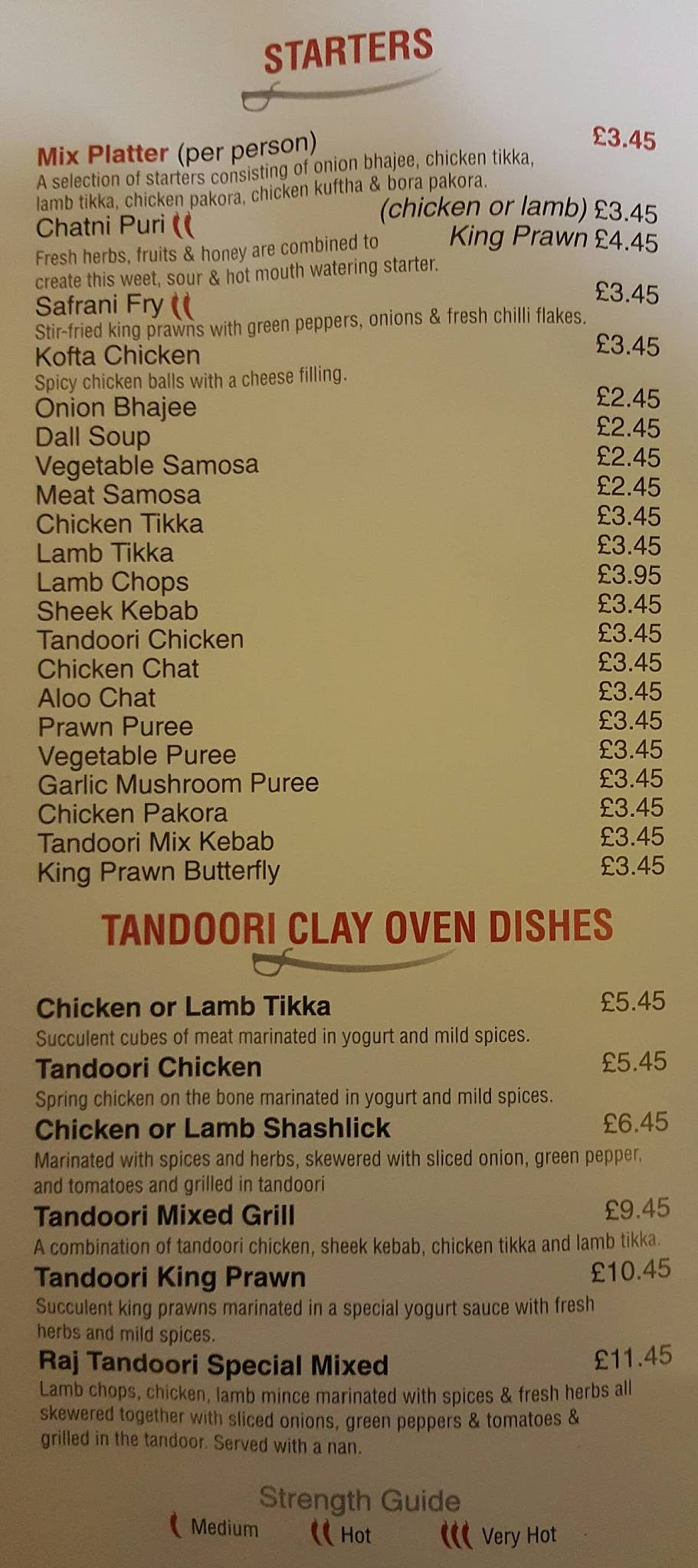 Menu at Raj restaurant, Penrith, 17 18 King St