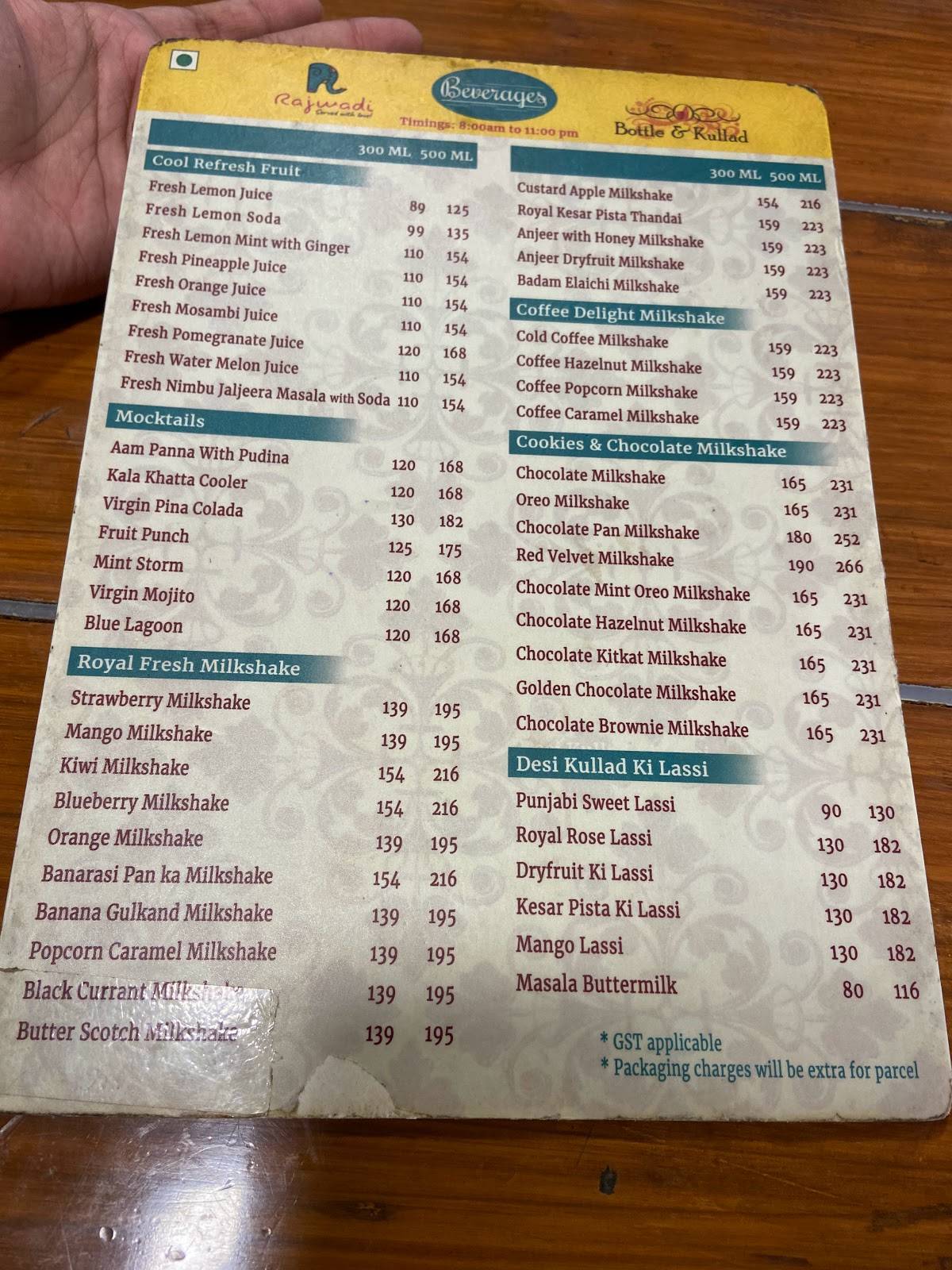 Menu at Rajwadi, Bengaluru, 595, 60 Feet Road, AECS Layout, Brookfield