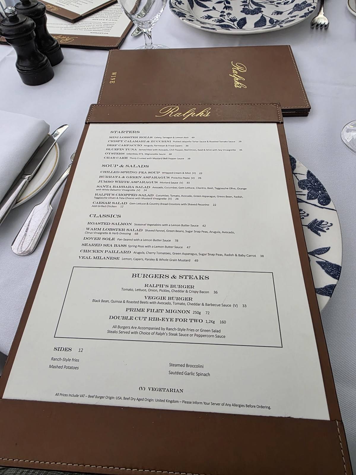 Menu au Ralph's Restaurant, Paris