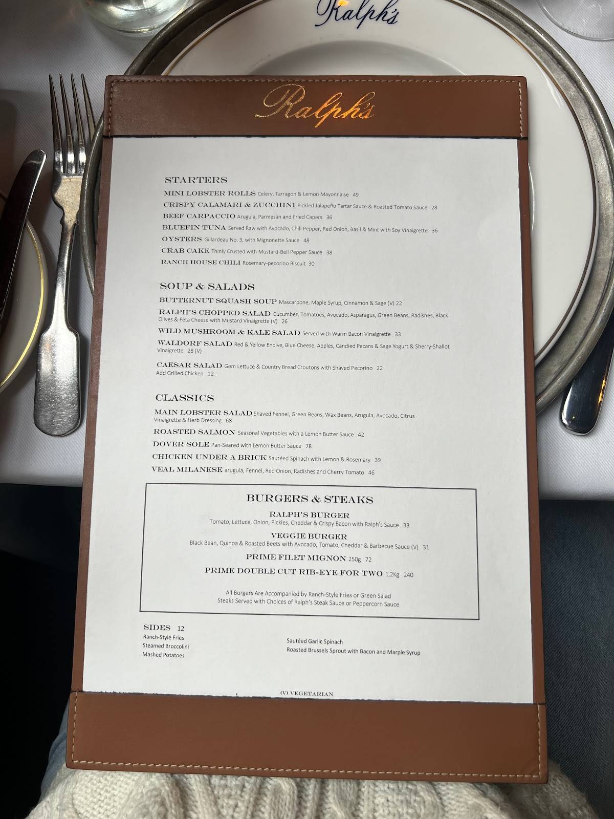 Menu at Ralph's pub & bar, Paris