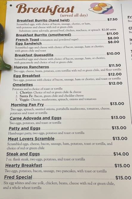 Menu at Ramblin' Cafe, Santa Fe