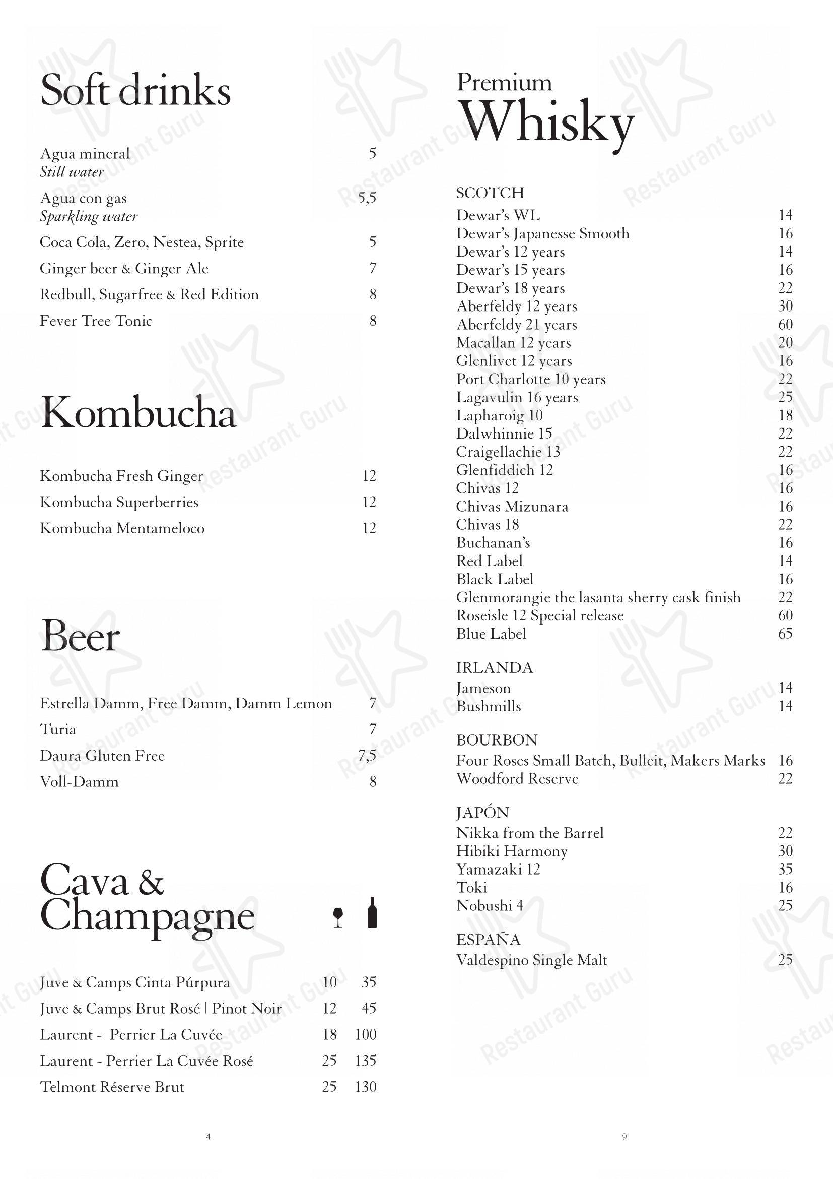 Carta de Restaurante Ramón Freixa, Madrid