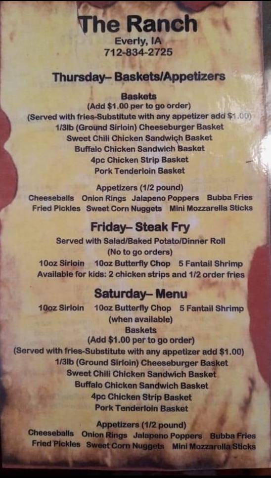 Menu at The Ranch pub & bar, Everly