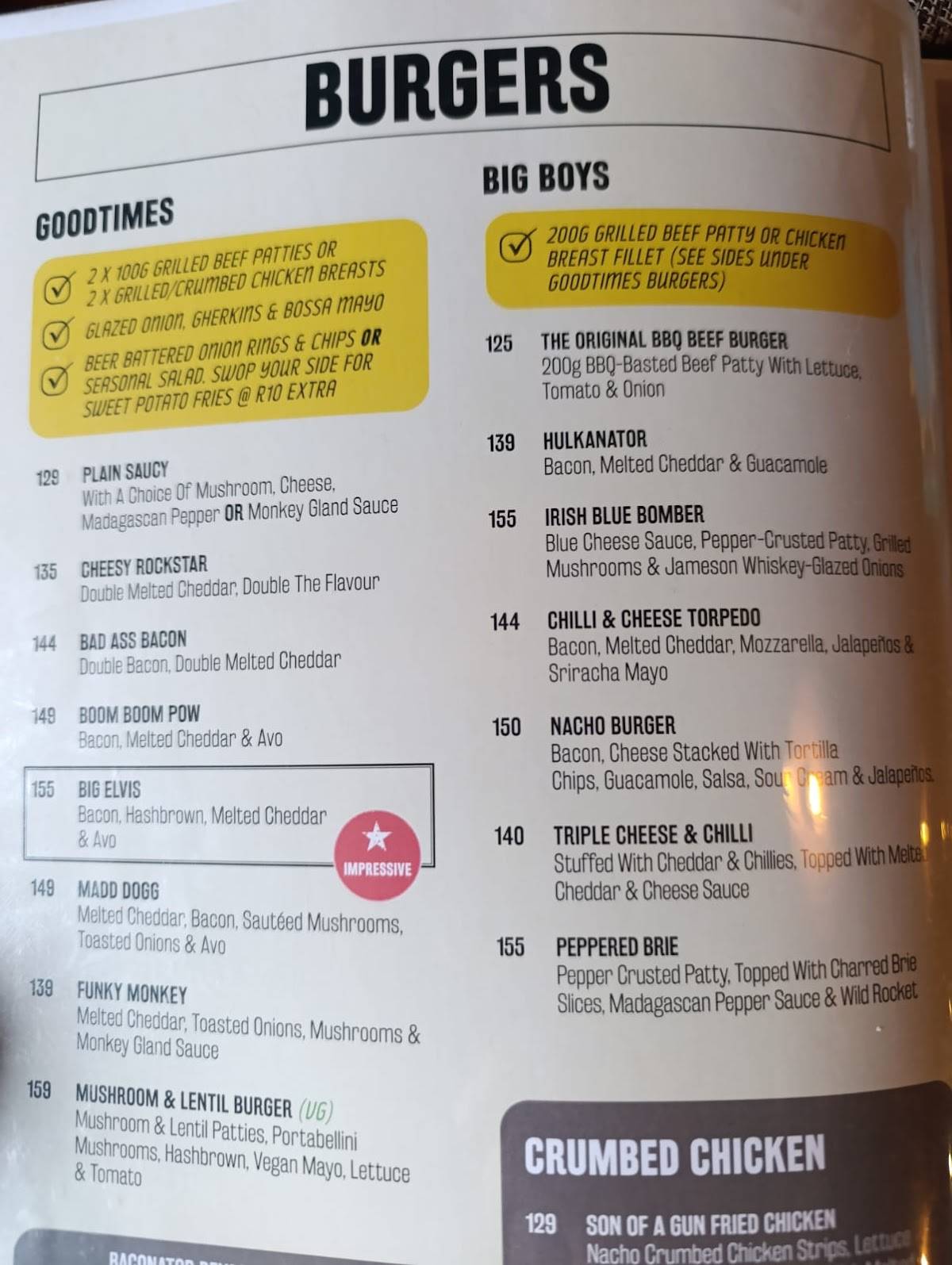 Menu at Bossa Fourways restaurant, Randburg