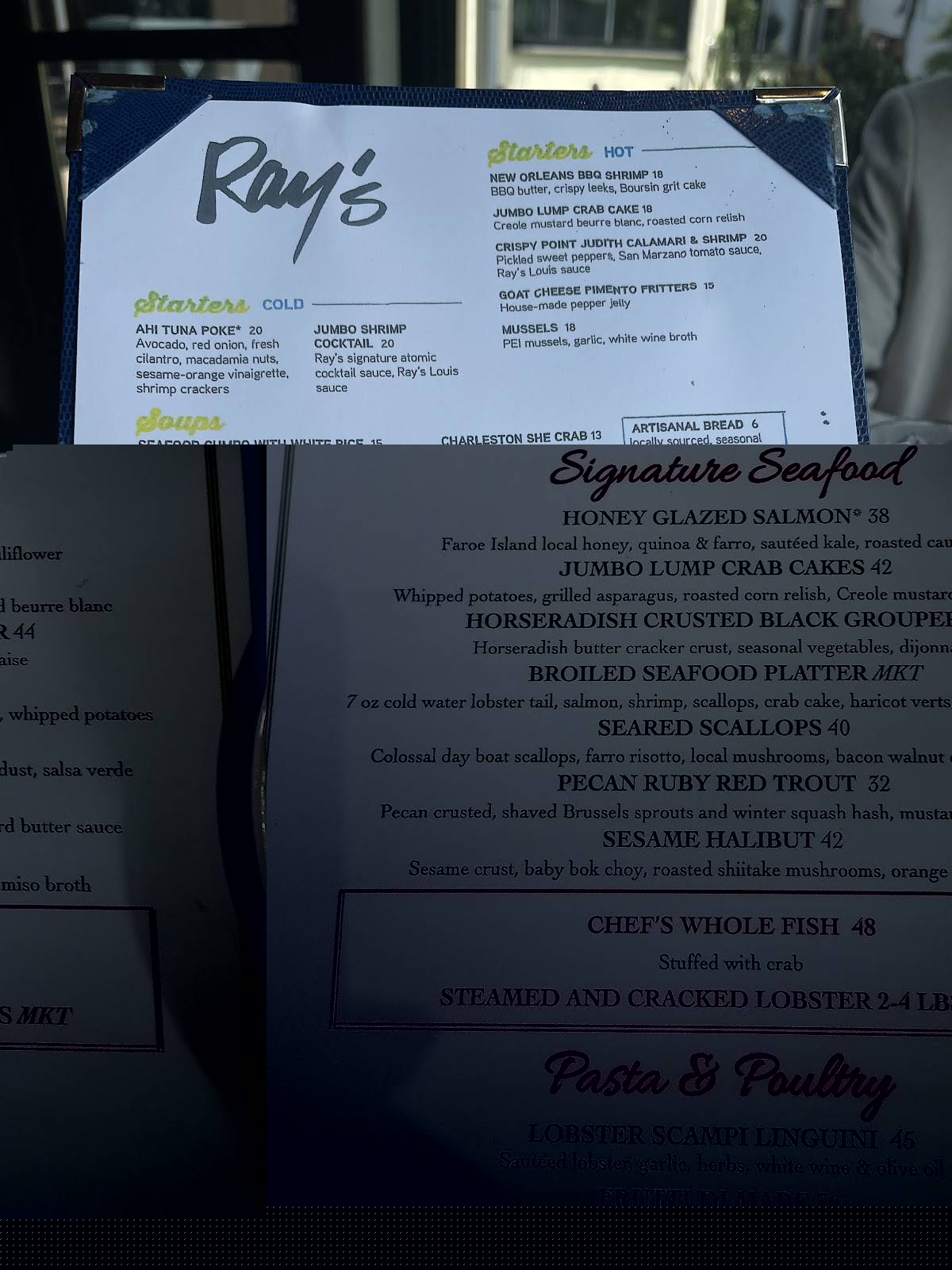 Menu at Ray's on the River steakhouse, Sandy Springs