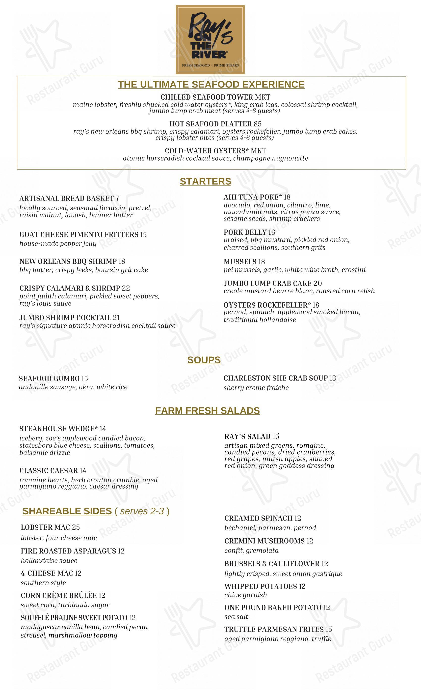 Menu at Ray's on the River steakhouse, Sandy Springs