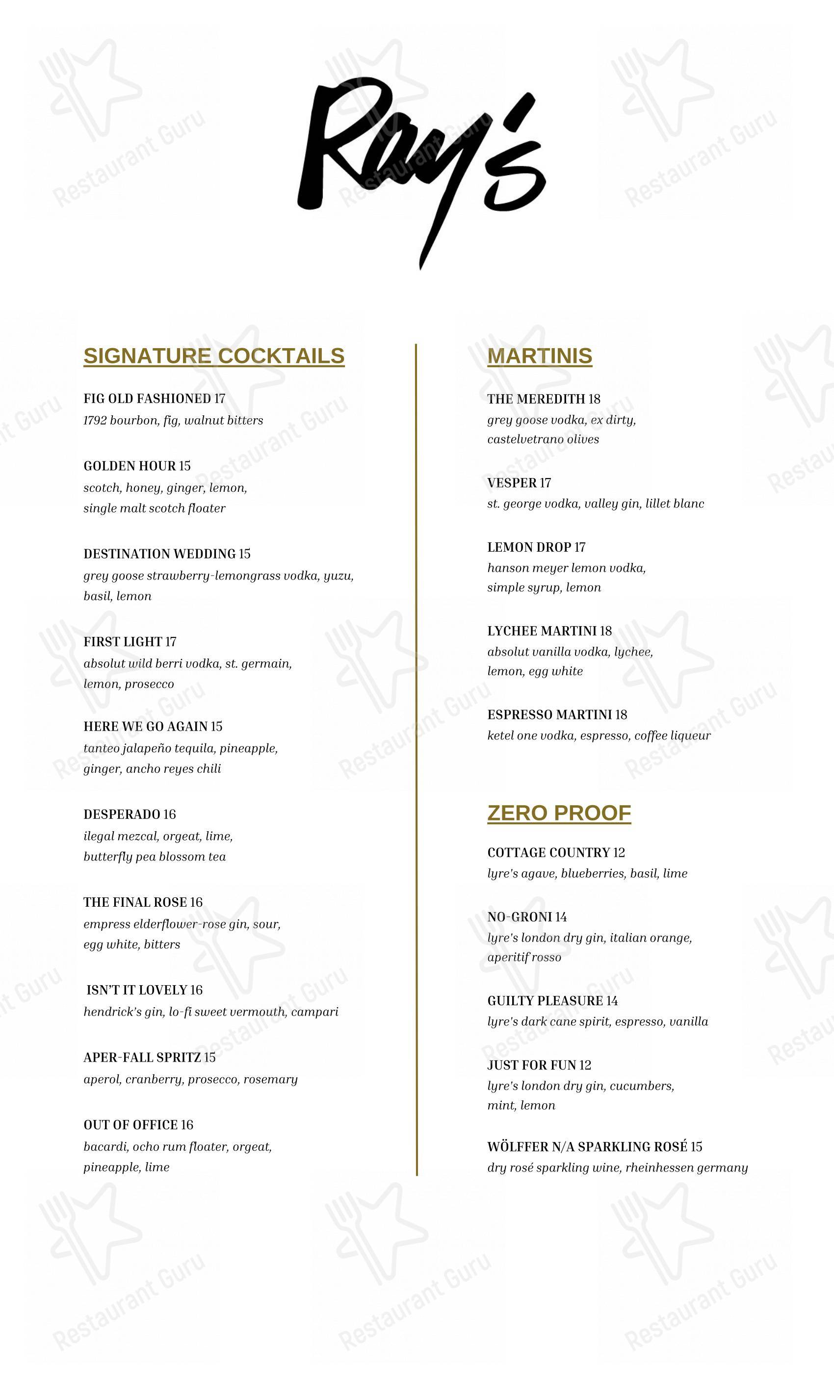 Menu at Ray's on the River steakhouse, Sandy Springs