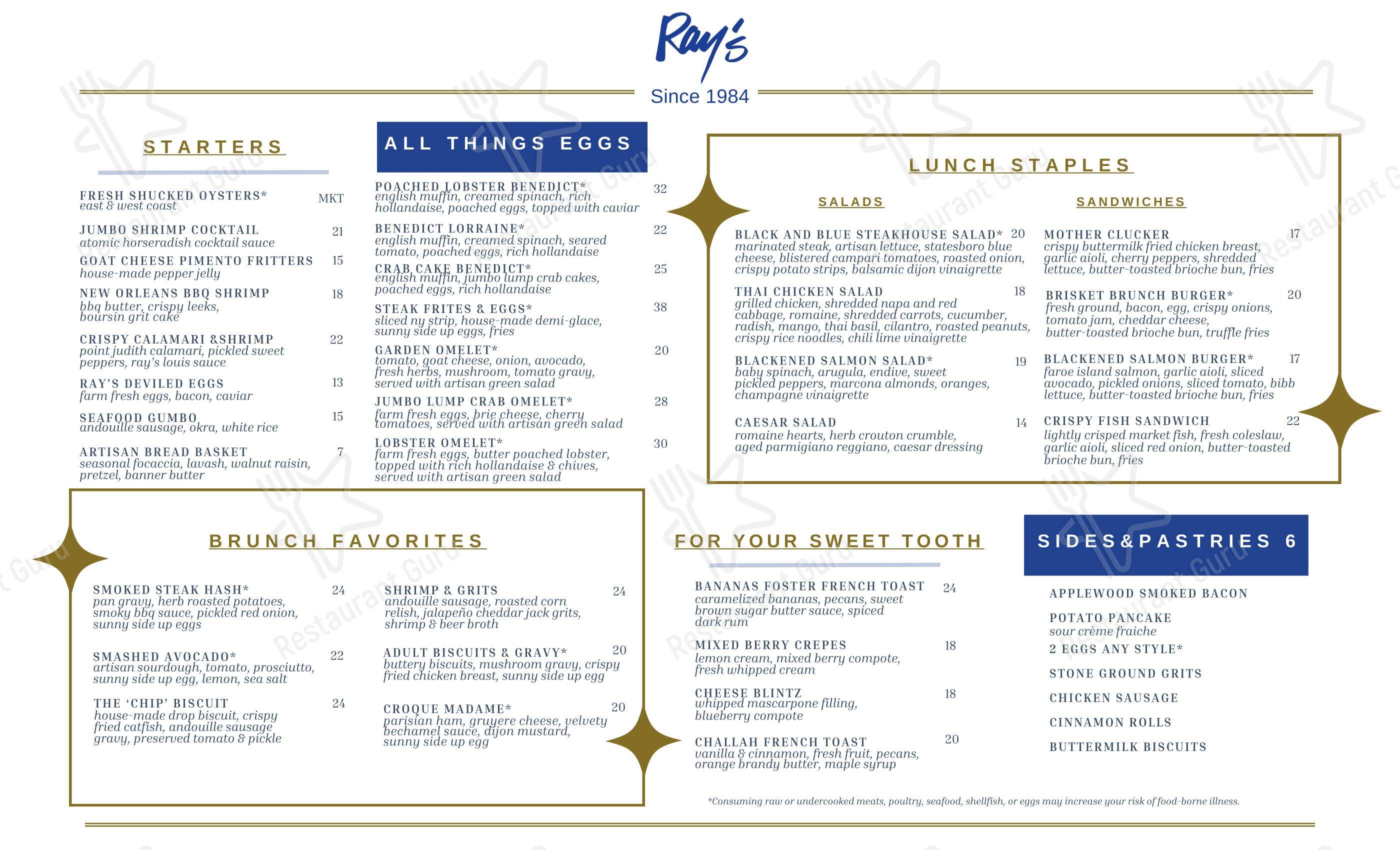 Menu at Ray's on the River steakhouse, Sandy Springs