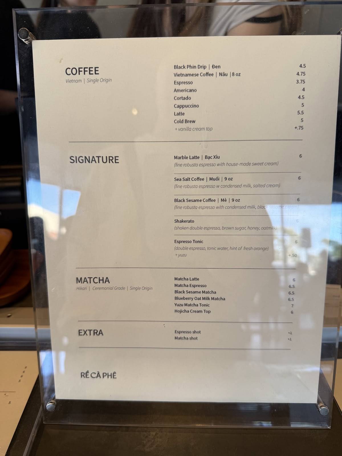 Menu at Re Ca Phe cafe, Fountain Valley