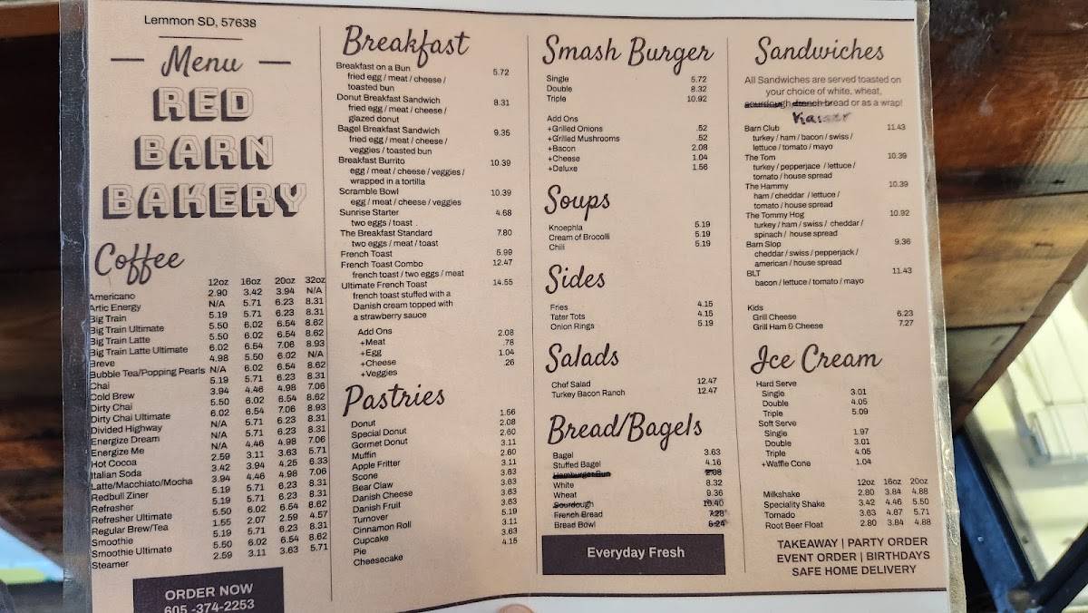 Menu at Red Barn Bakery, Lemmon