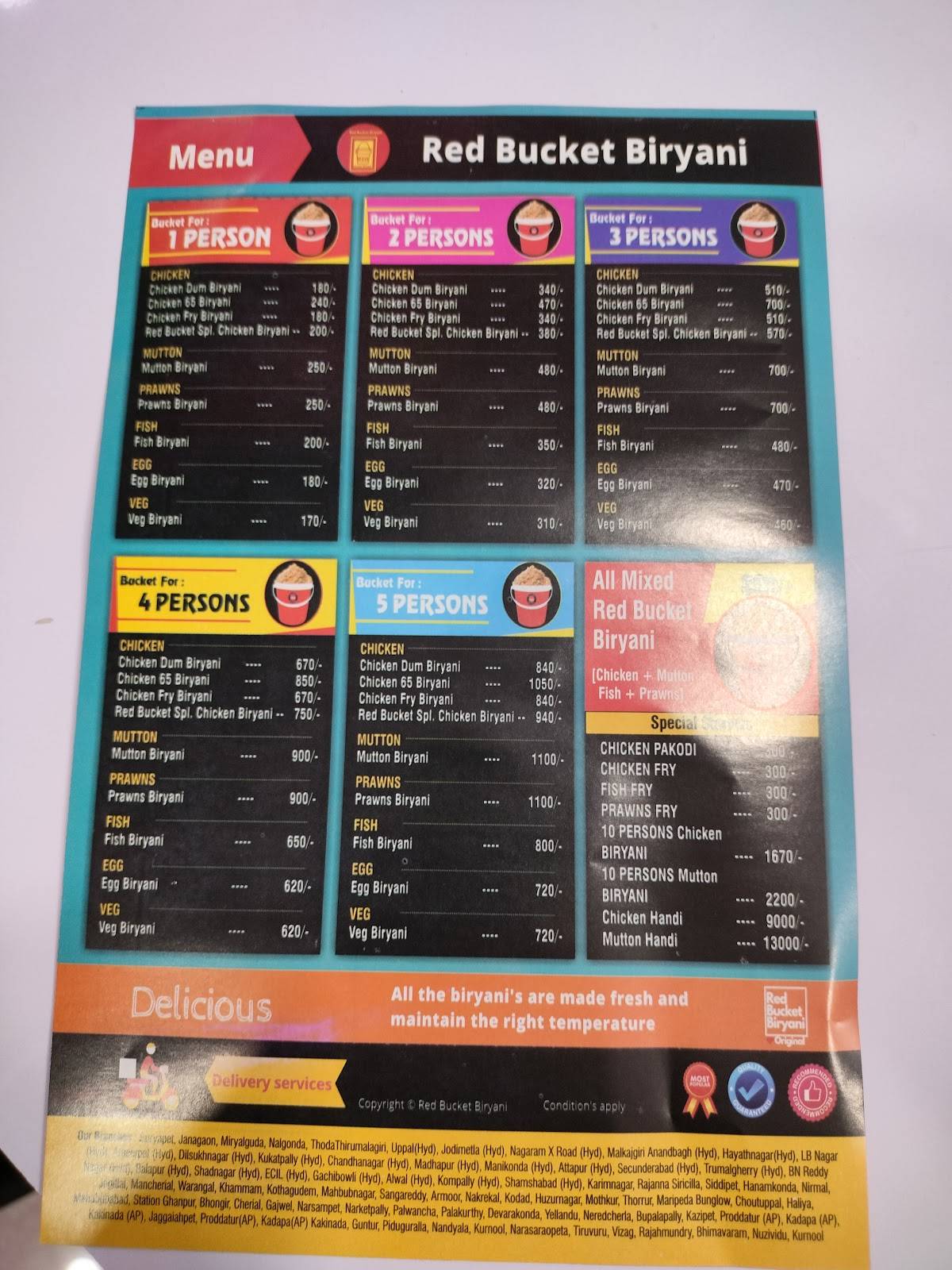 Menu at Red Bucket Biryani, Mahbubnagar