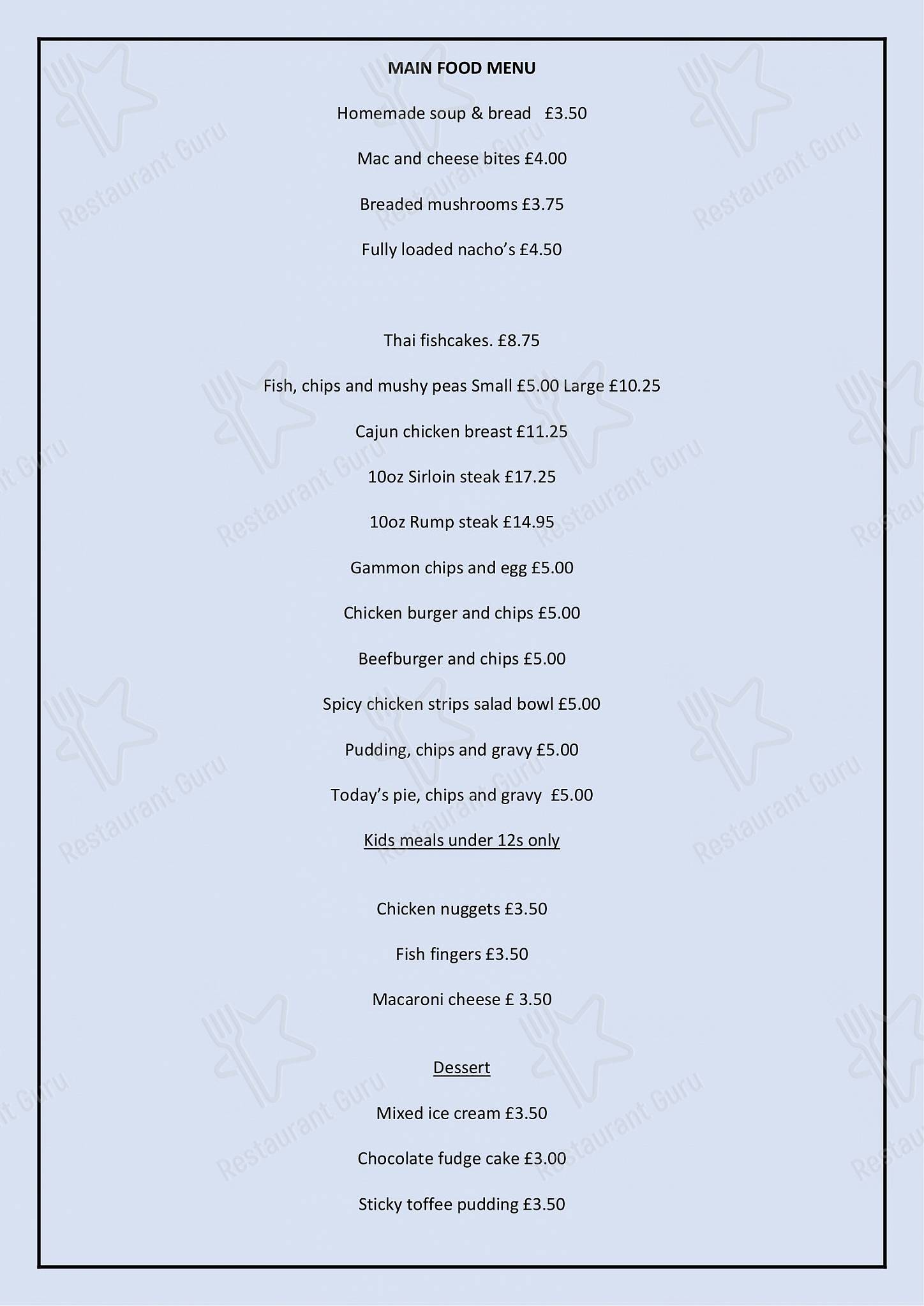Menu at Red Bull, Church Lawton pub & bar, Stoke-on-Trent, Congleton Rd S