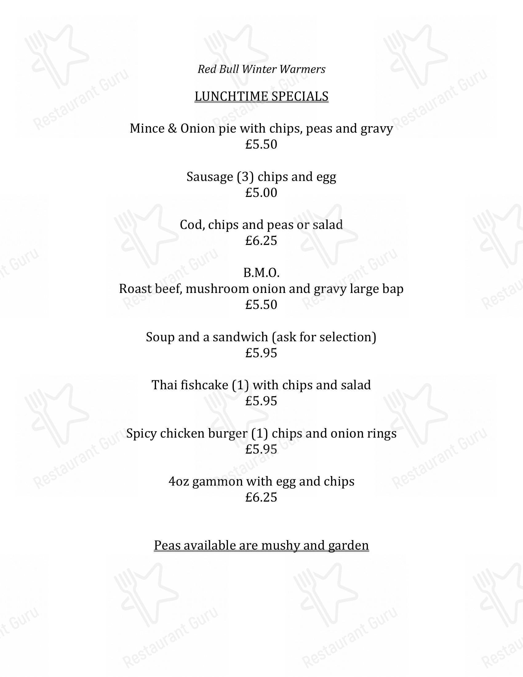 Menu at Red Bull, Church Lawton pub & bar, Stoke-on-Trent, Congleton Rd S