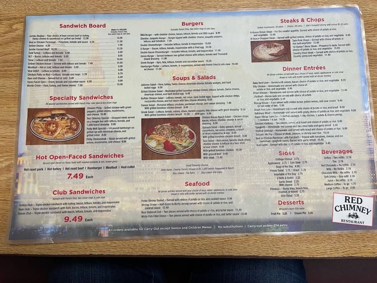 Menu at Red Chimney restaurant, Cleveland