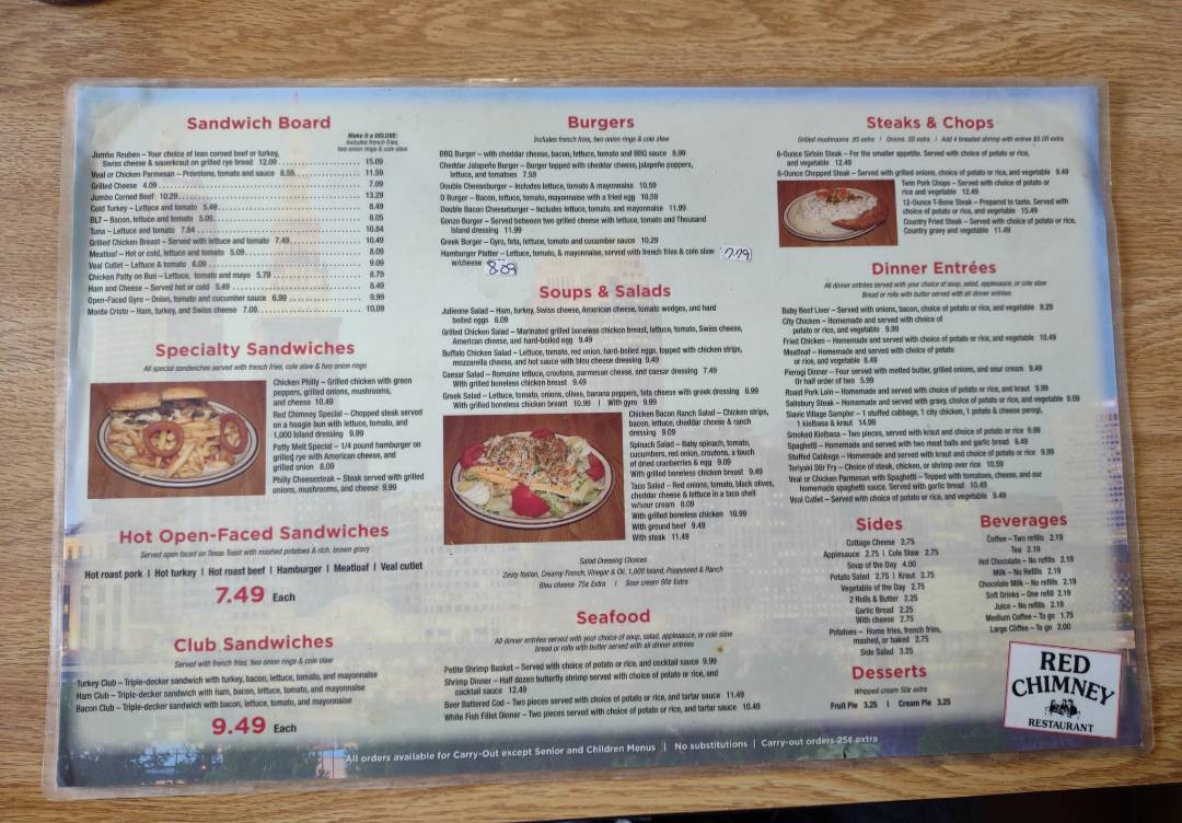 Menu at Red Chimney restaurant, Cleveland