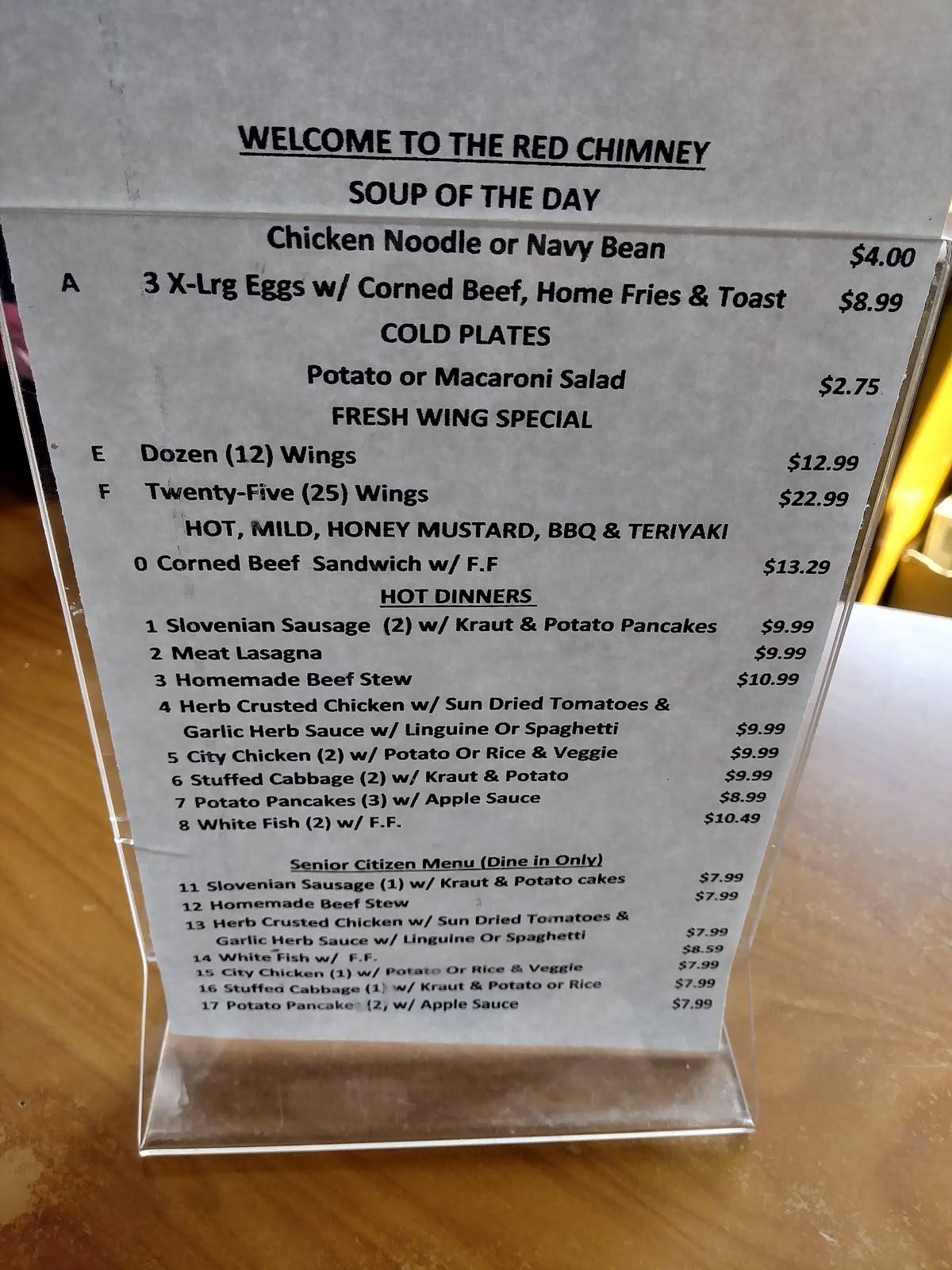 Menu at Red Chimney restaurant, Cleveland