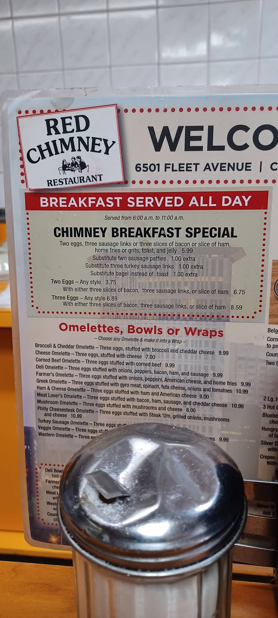 Menu at Red Chimney restaurant, Cleveland