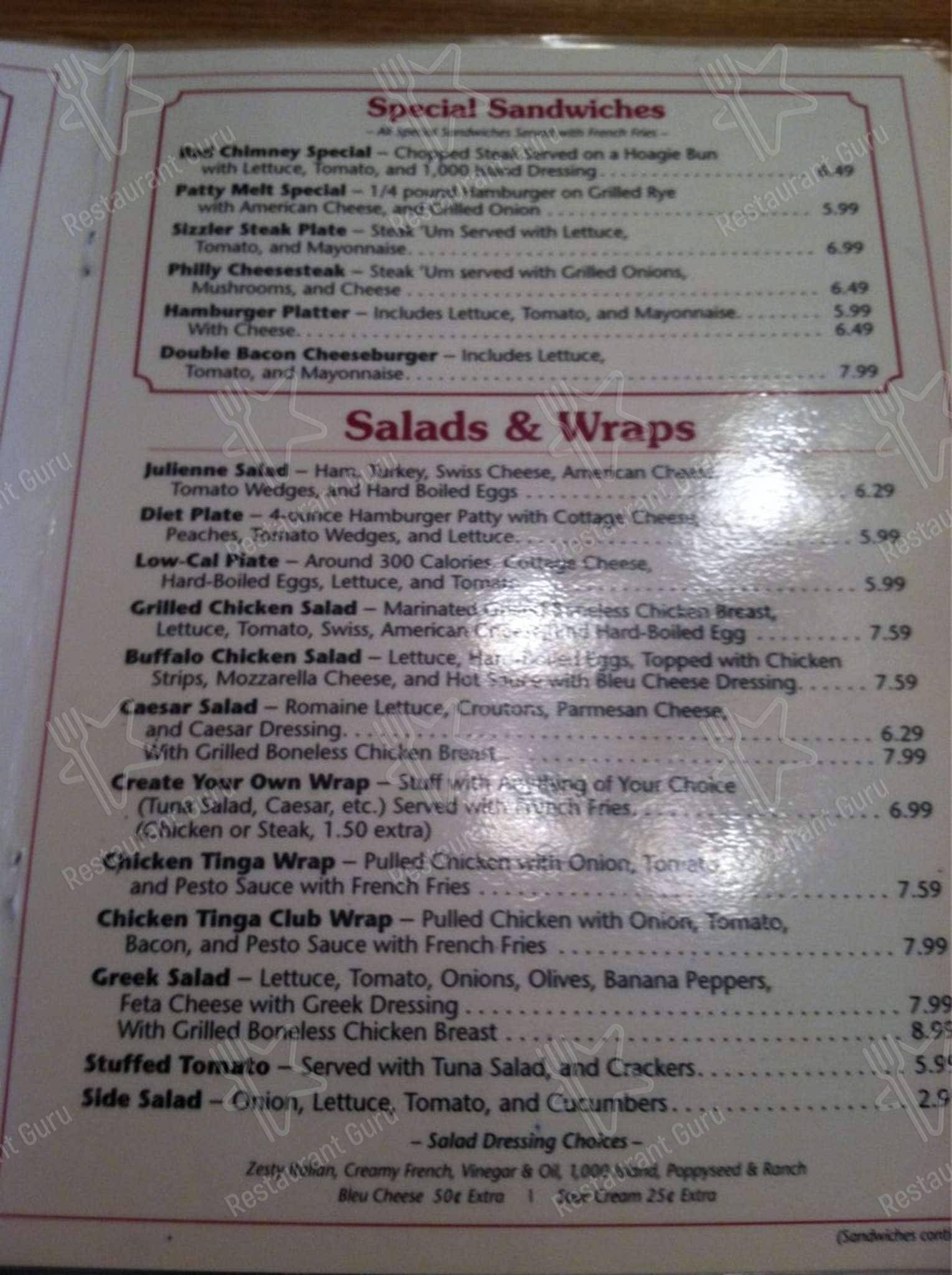 Menu at Red Chimney restaurant, Cleveland