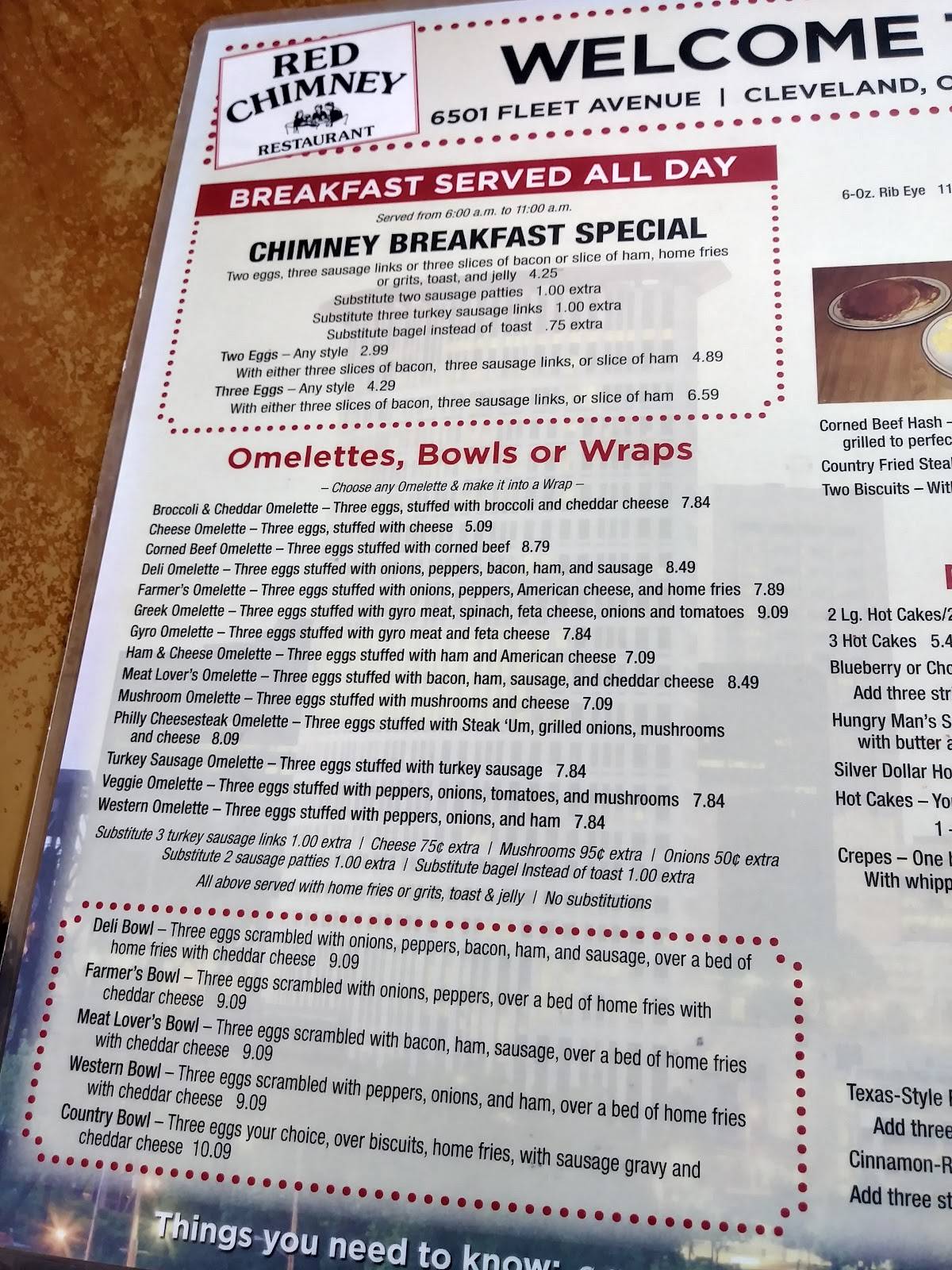 Menu at Red Chimney restaurant, Cleveland