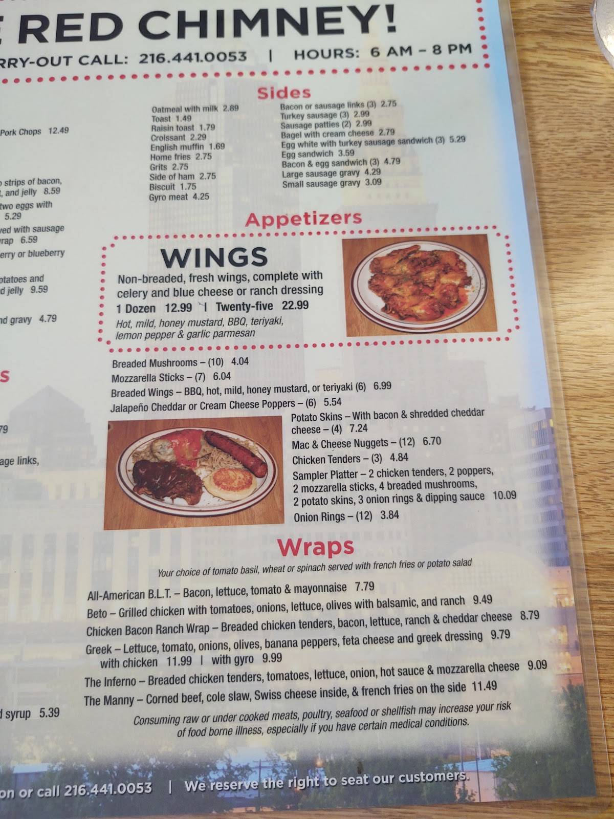 Menu at Red Chimney restaurant, Cleveland