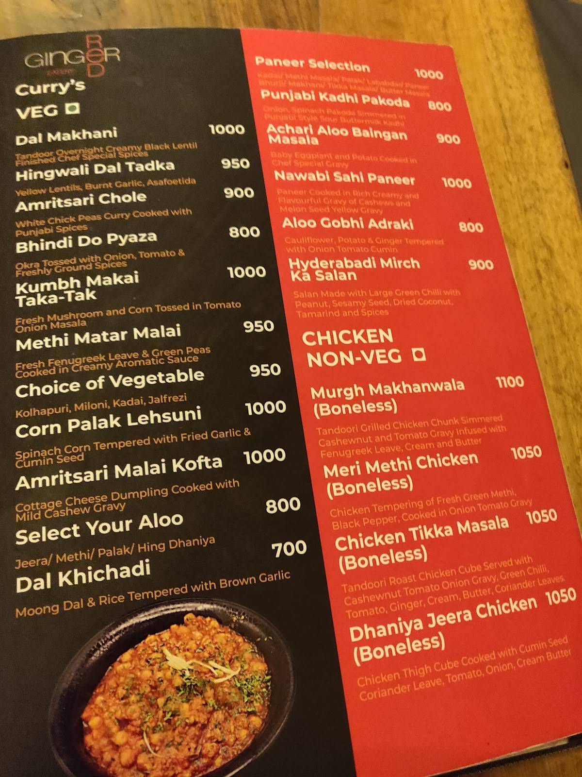 Menu at Red Ginger restaurant, Nairobi