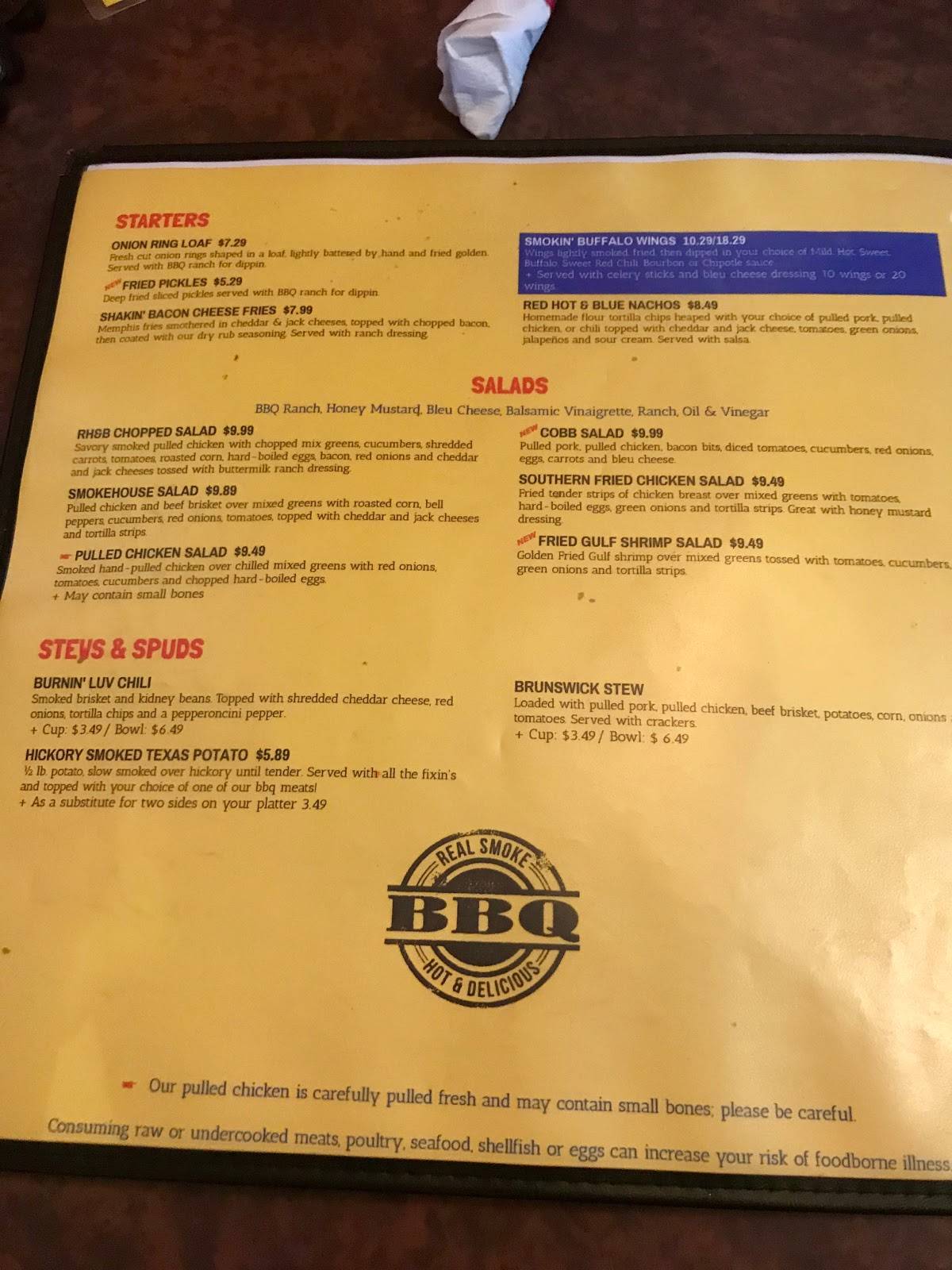 Menu at Red Hot & Blue Williamsburg BBQ, Williamsburg