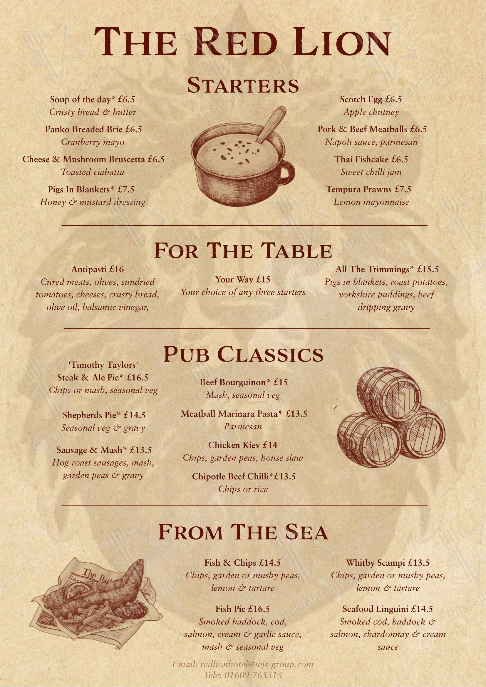Menu at Red Lion Inn & Motel pub & bar, York, Boroughbridge Road