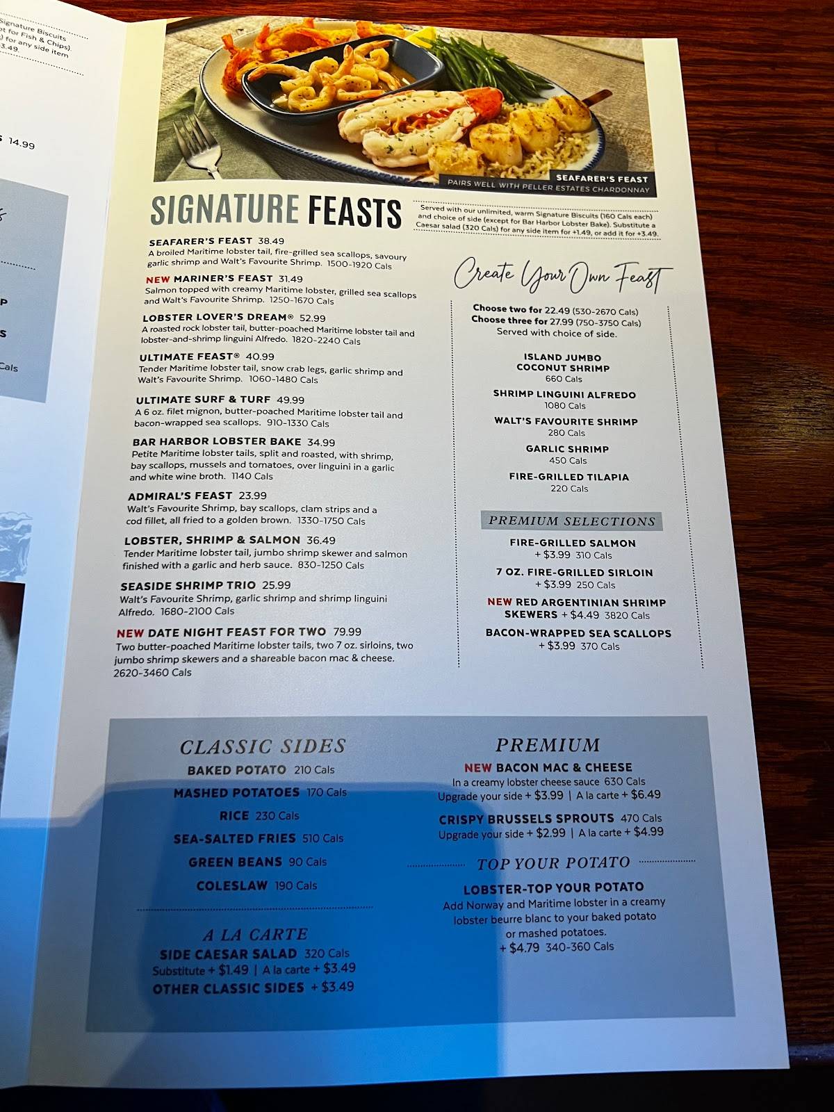 Menu at Red Lobster restaurant, Edmonton, 171 St NW