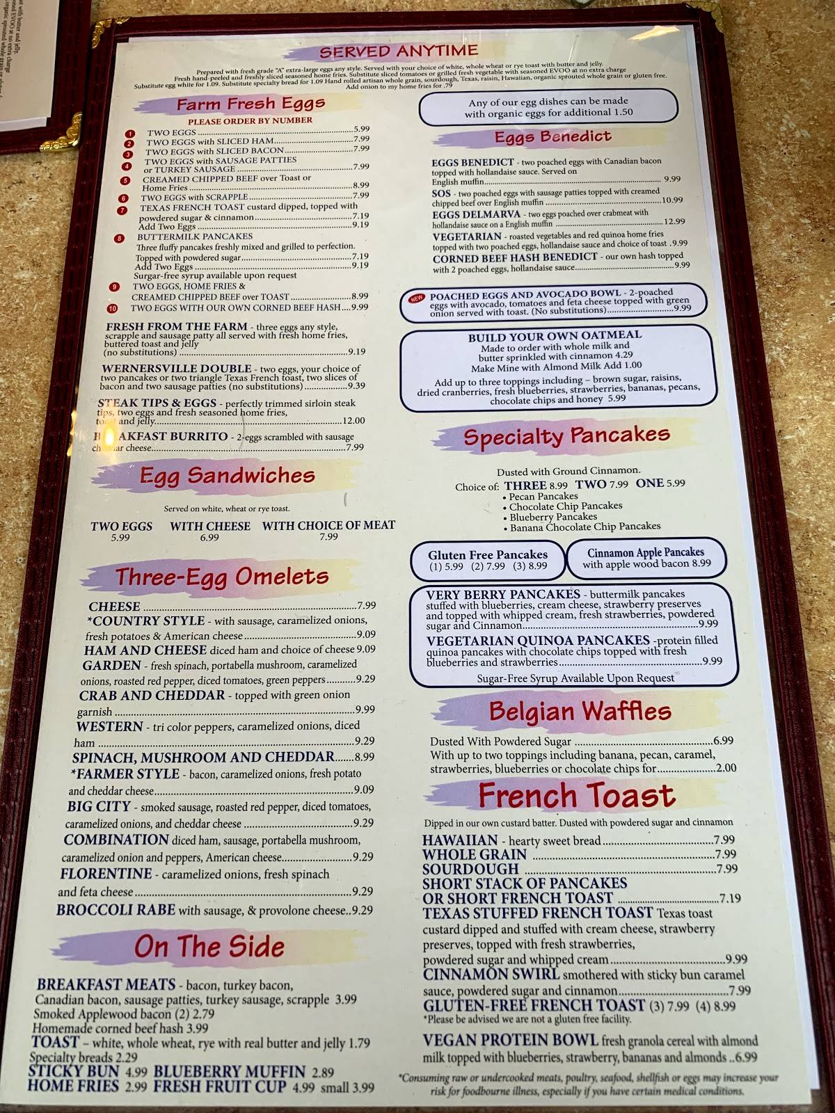 Menu at Red Plate Diner restaurant, Wernersville