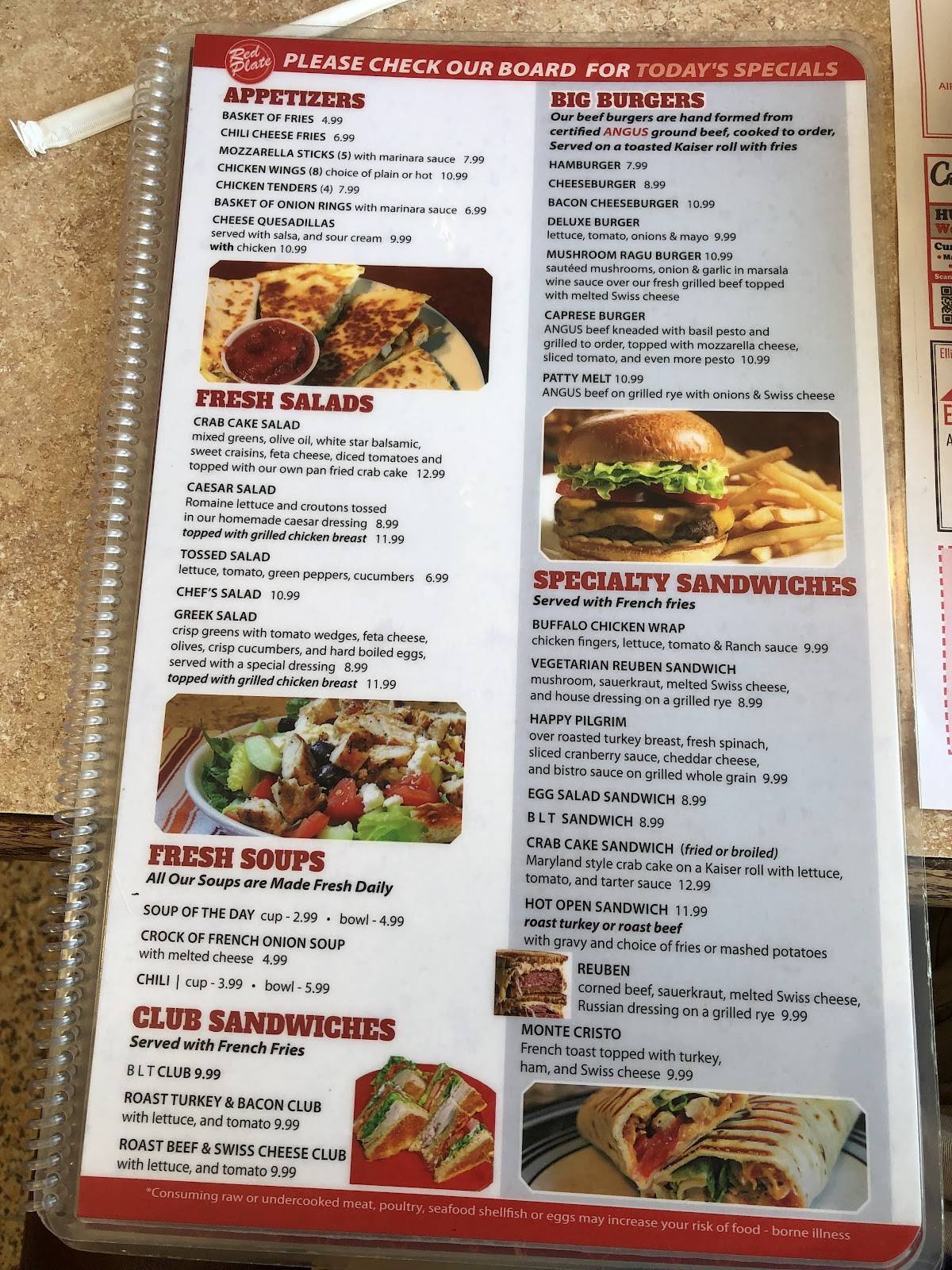 Menu at Red Plate Diner restaurant, Wernersville