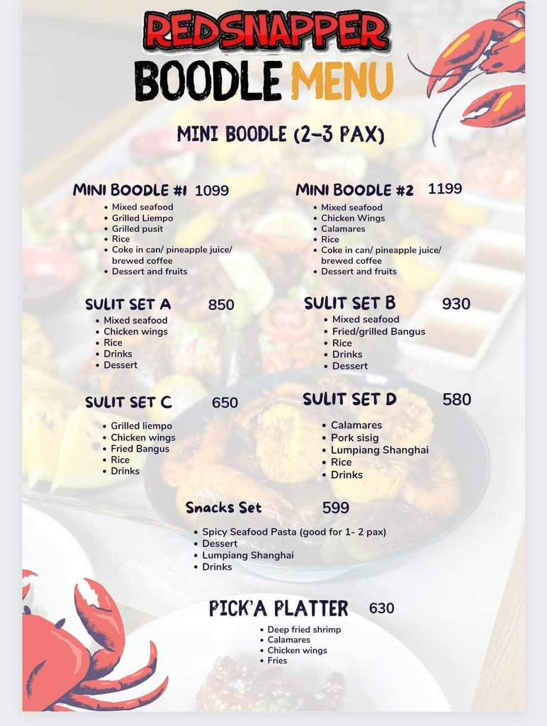 Menu at Red Snapper Magsaysay restaurant, Baguio