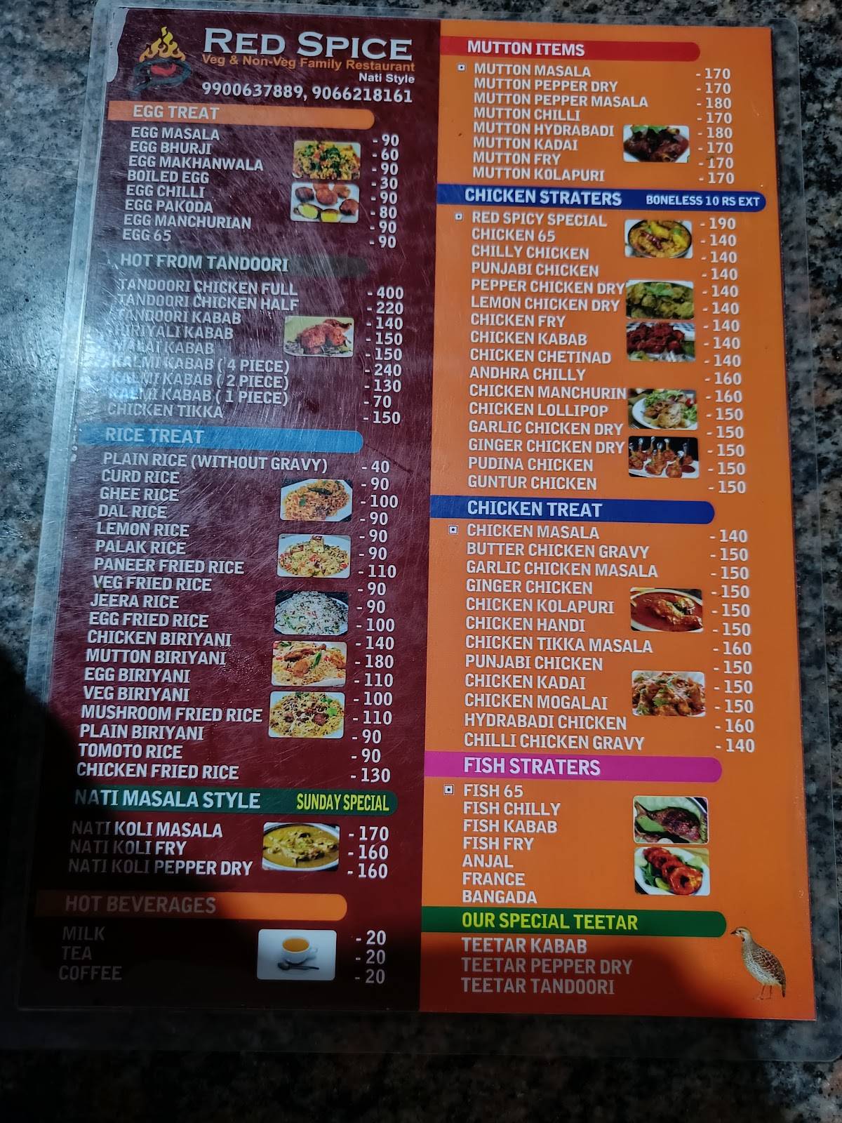 Menu at Red Spice Veg and Non Veg restaurant, India