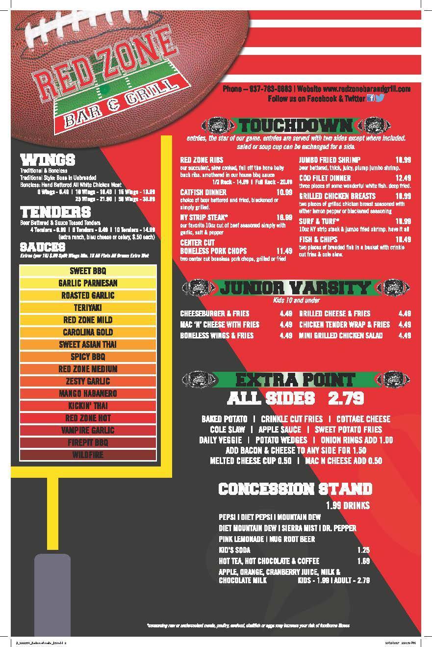 Menu at Red Zone Bar and Grill, Blanchester