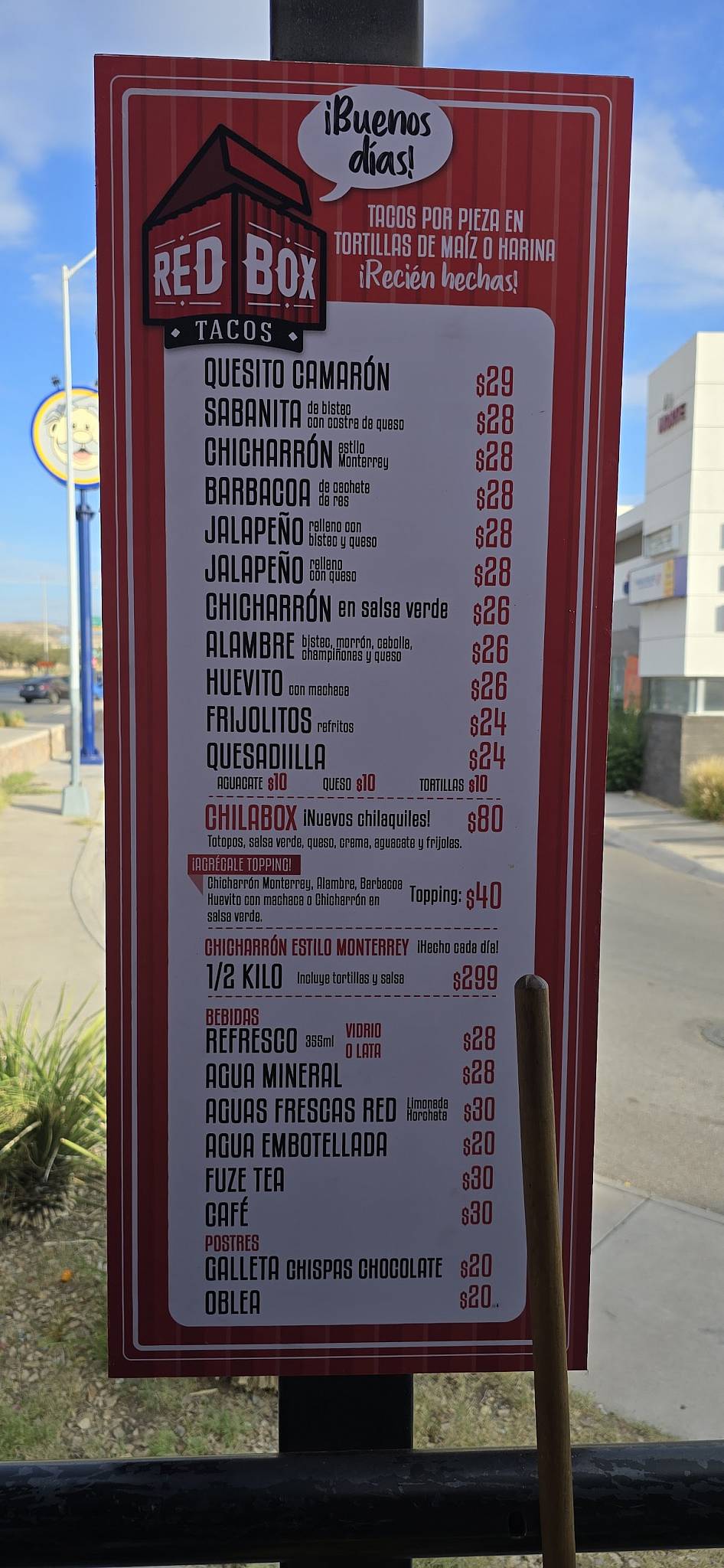 Carta del restaurante Red box, Chihuahua