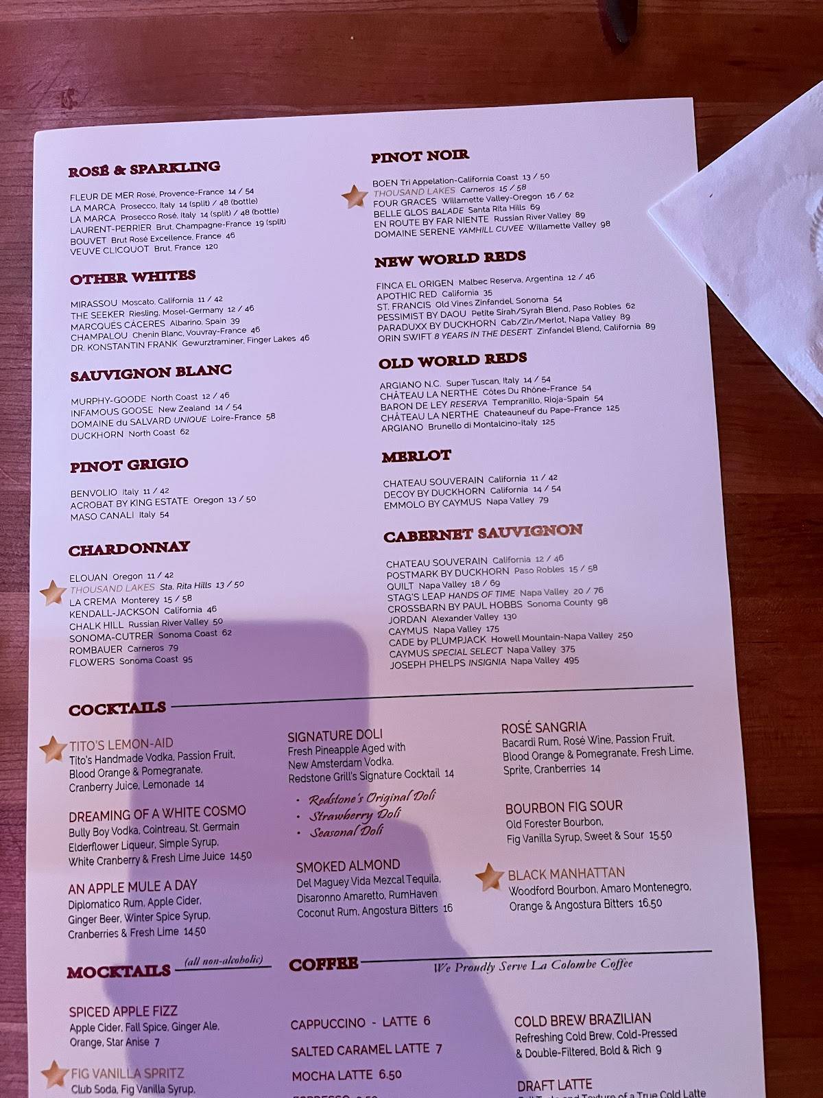 Menu at Redstone American Grill pub & bar, Burlington