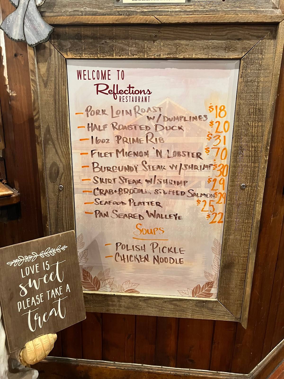 Menu at Reflections on Deep Lake restaurant, Lake Villa