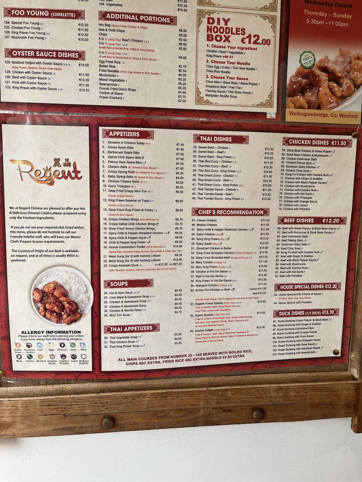 Menu at Regent Chinese restaurant, Wellingtonbridge, 1 Corach Ave