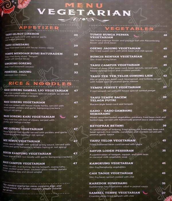 Menu at REMBOELAN restaurant, West Jakarta, Unit L1 - 118 & L1 - 119