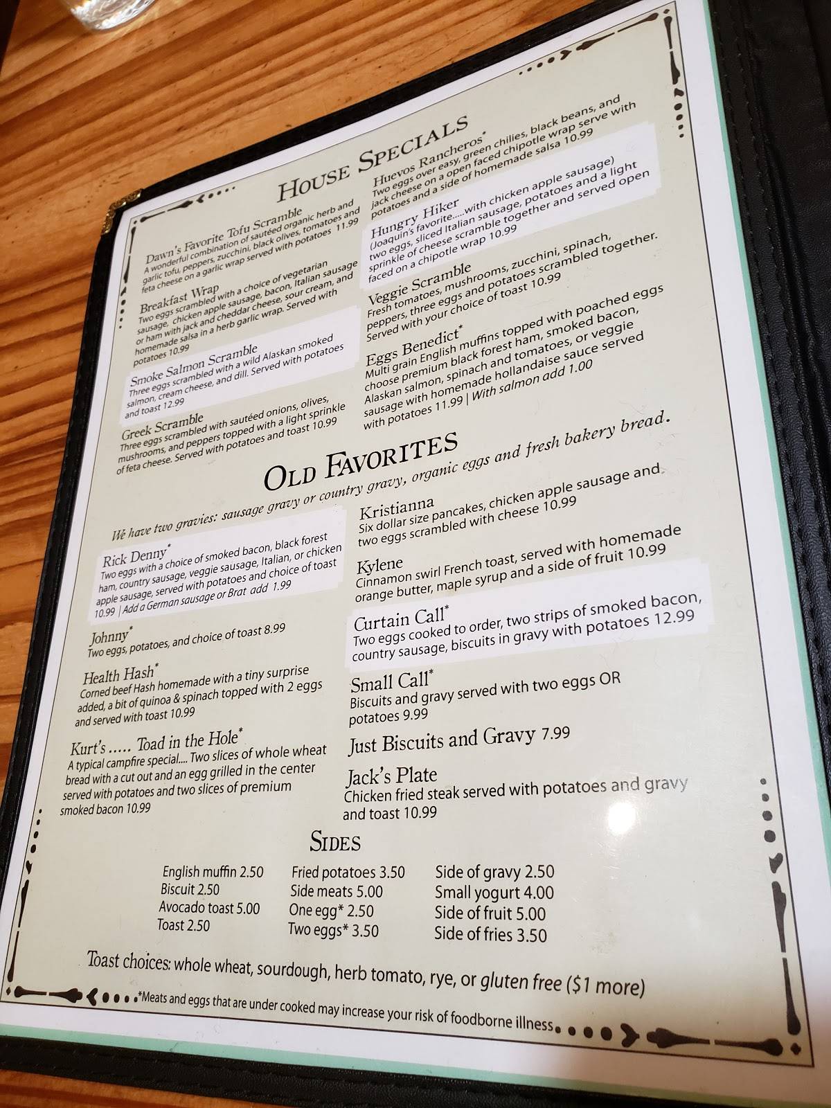 Menu at Renaissance Café restaurant, Leavenworth