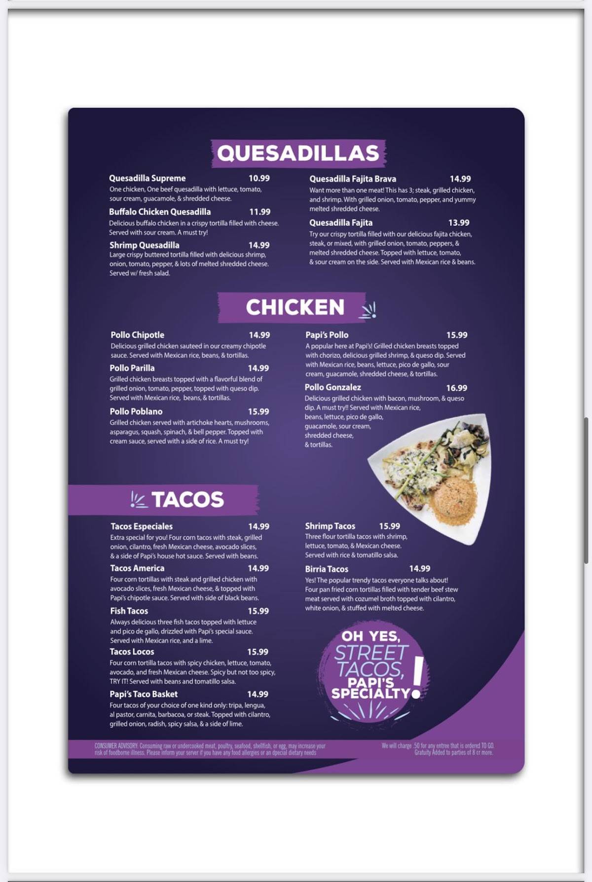 Menu at Papi’s Cocina & Cantina restaurant, Republic