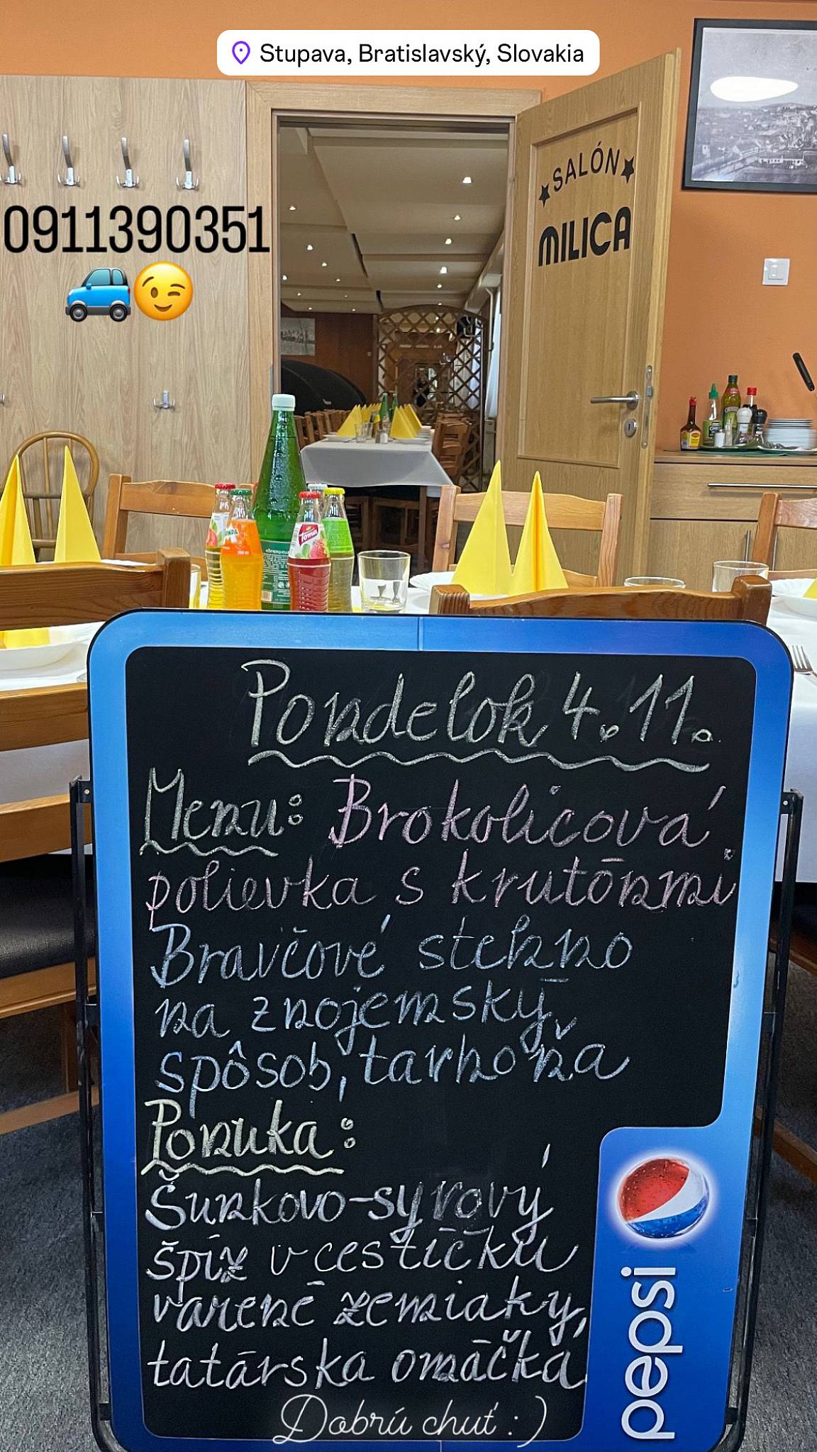 Menu at Reštaurácia Milica restaurant, Stupava