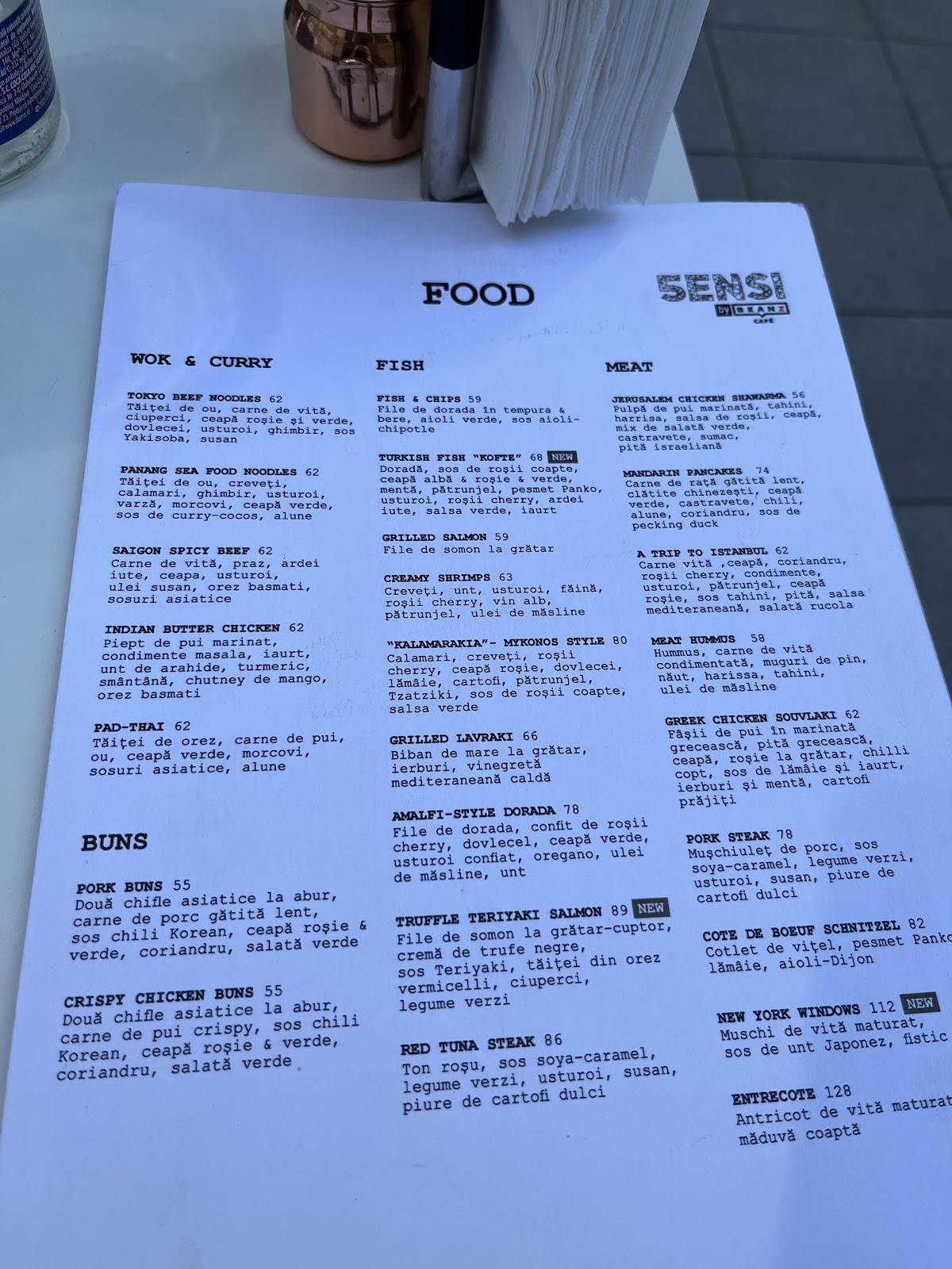 Menu at 5ENSI by BeanZ Cafe, Bucharest