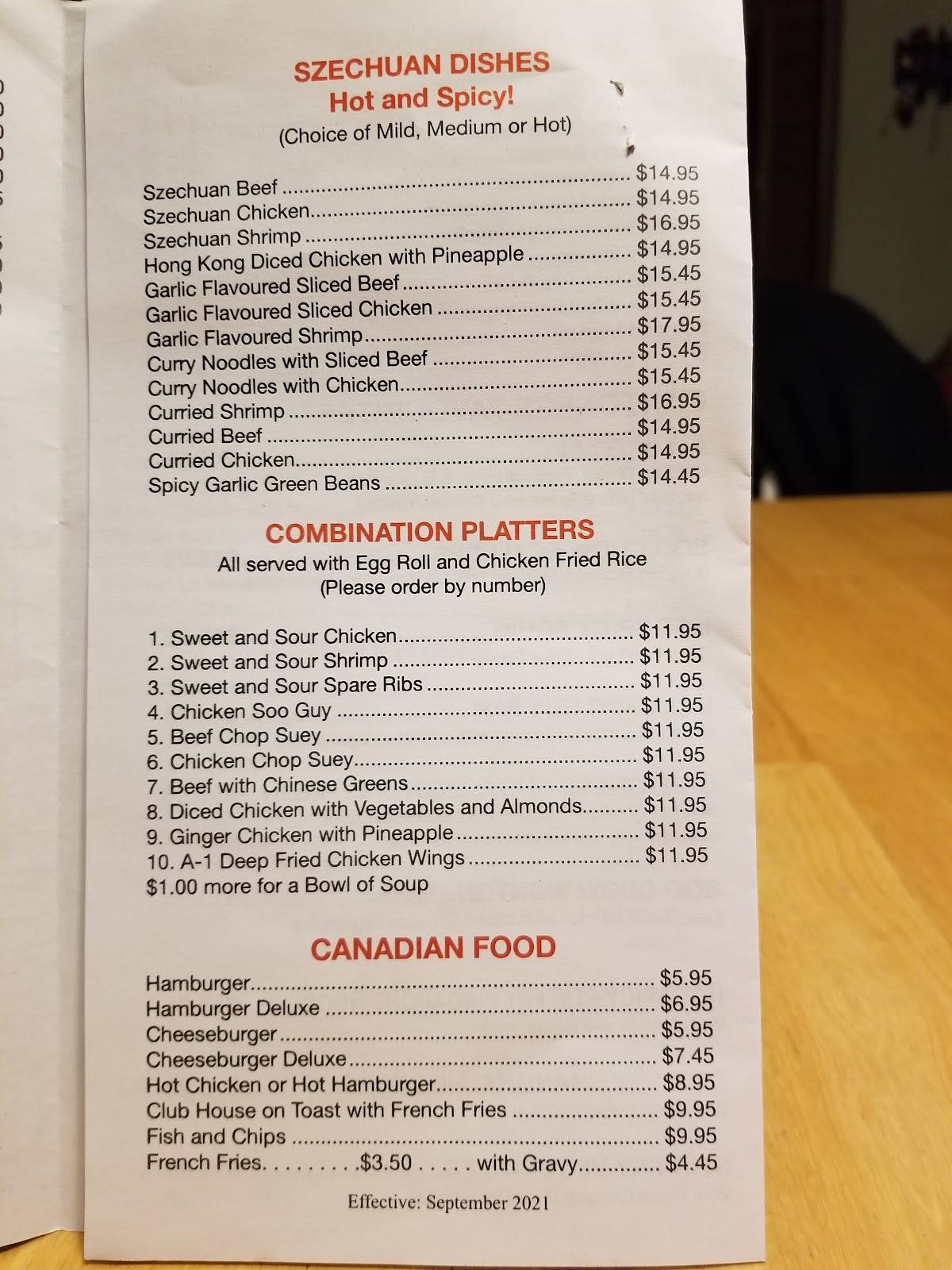 Menu at A-1 Chinese Restaurant, Essex