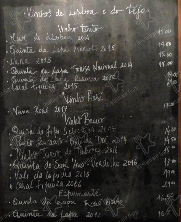 Menu at Taberna da Rua das Flores restaurant, Lisbon