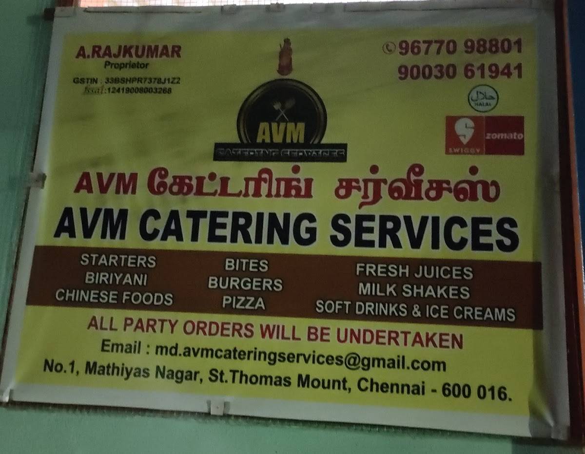 Menu at AVM CAFE, Chennai