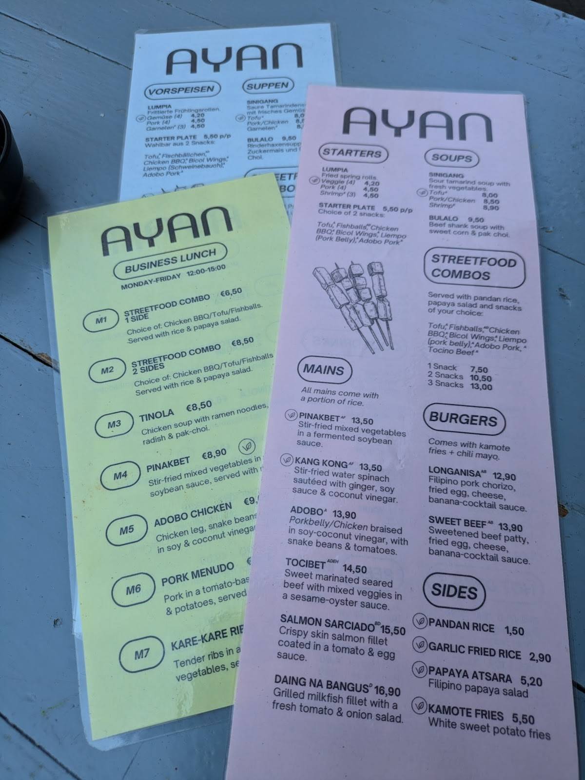 Speisekarte von AYAN filipino streetfood restaurant, Berlin